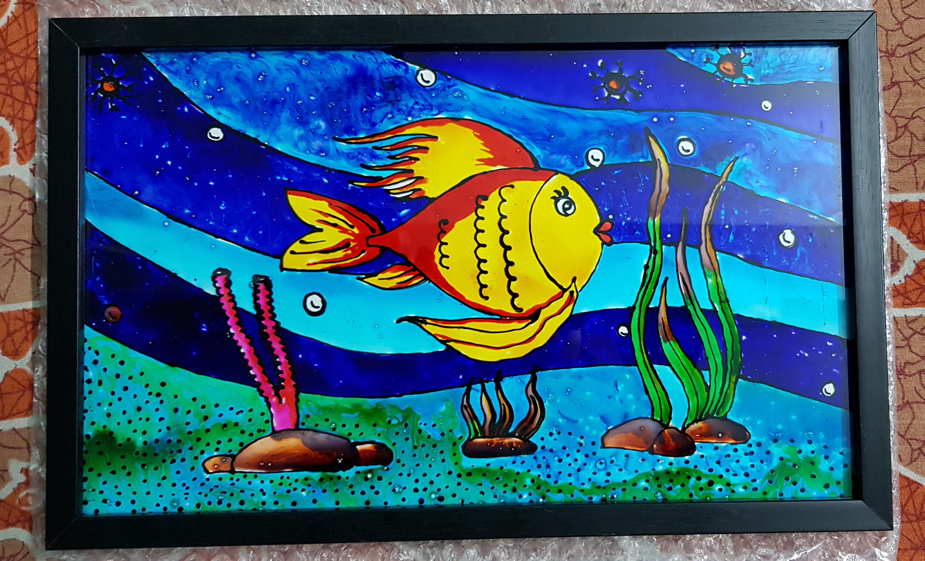 Glass painting fish store