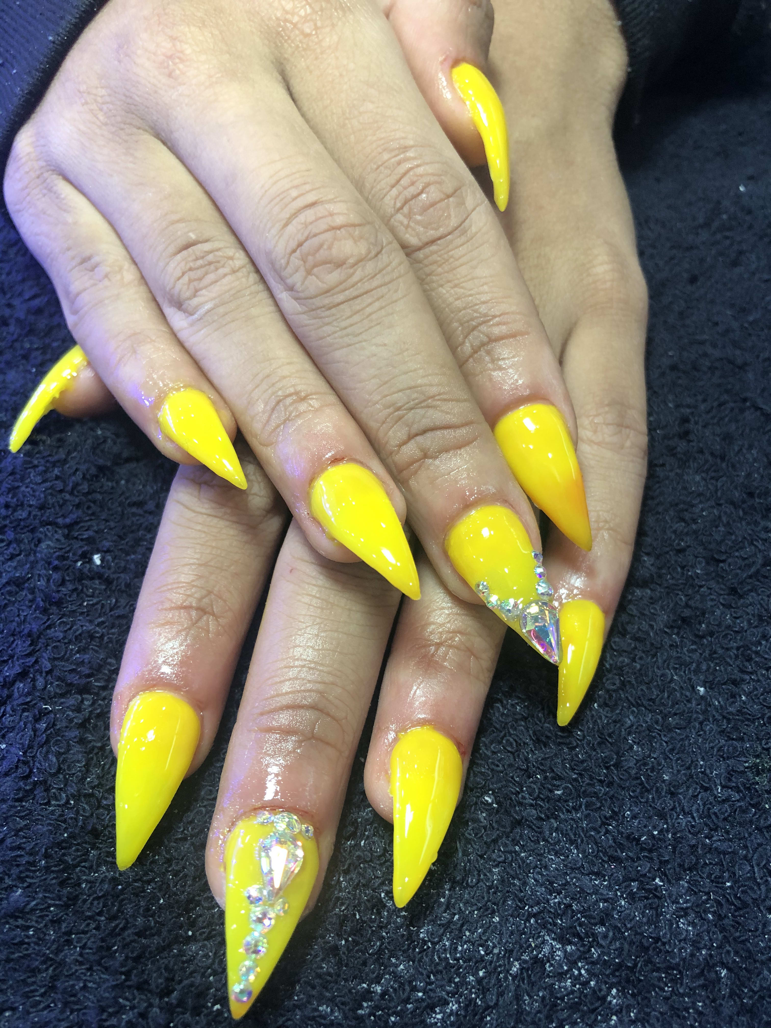 Neon Yellow Stiletto Nails