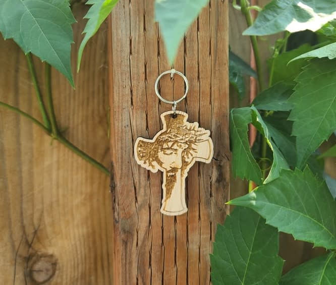 Christ on Cross Wood and Acrylic Keychain - Religious and Memorial ...