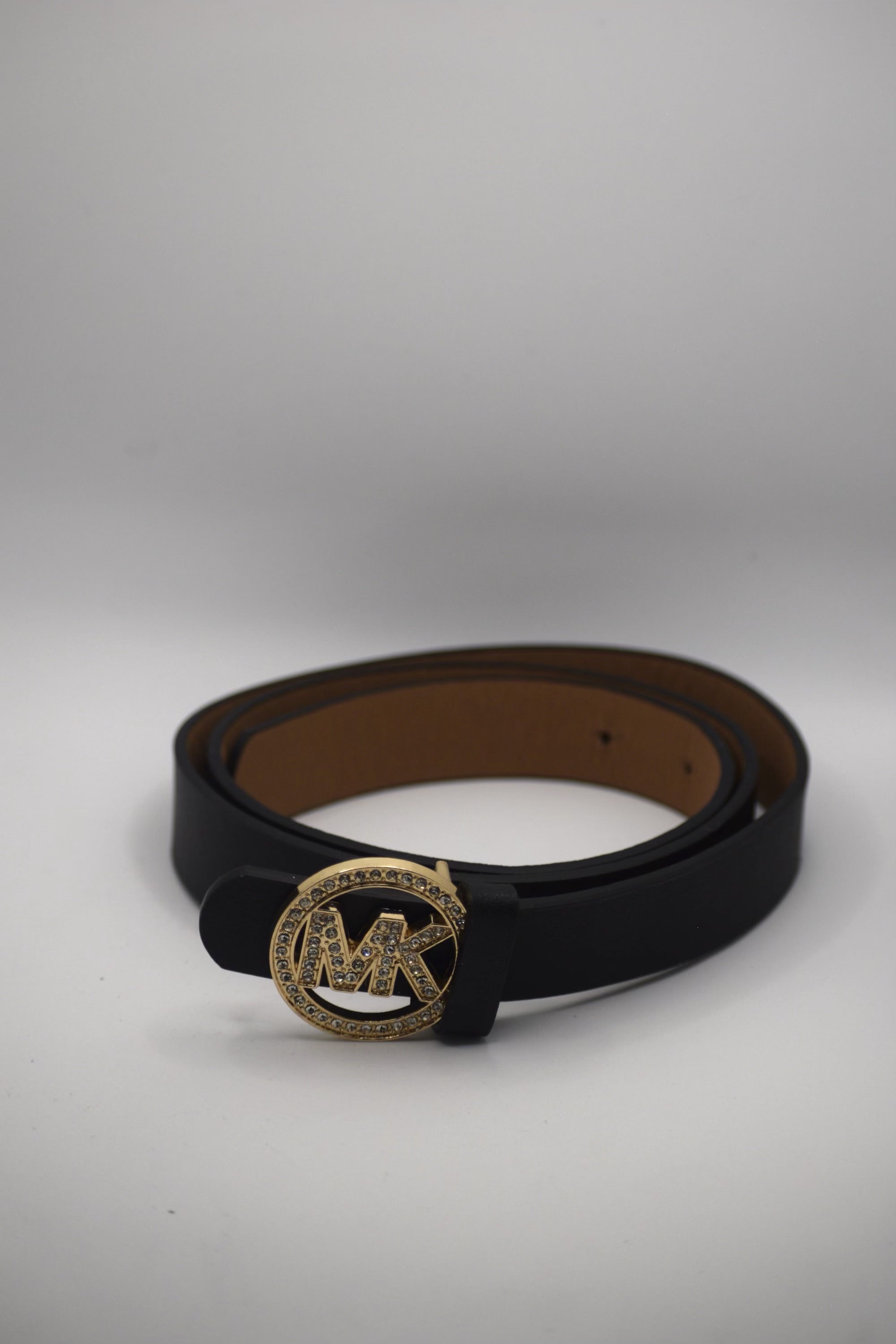 MK Inspired Brown Small Leather Bling Buckle Belt - Designer Inspired ...