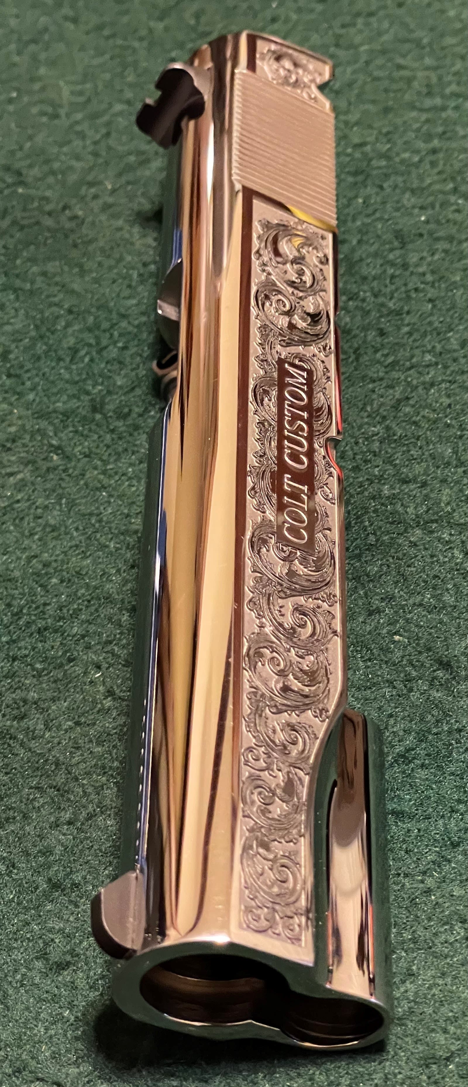 High Polish Colt Custom 38 Super/9mm Sides Custom Engraved Slide