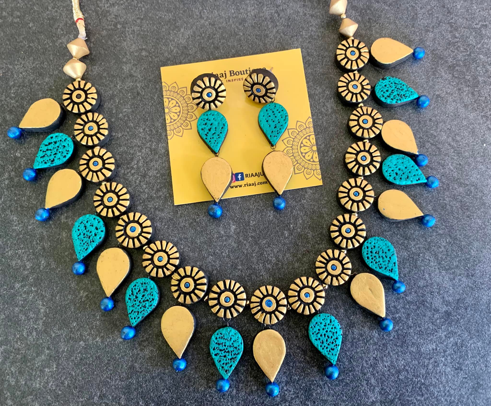 Stunning leafy Terracota necklace with elegant long danglers - Terrific ...