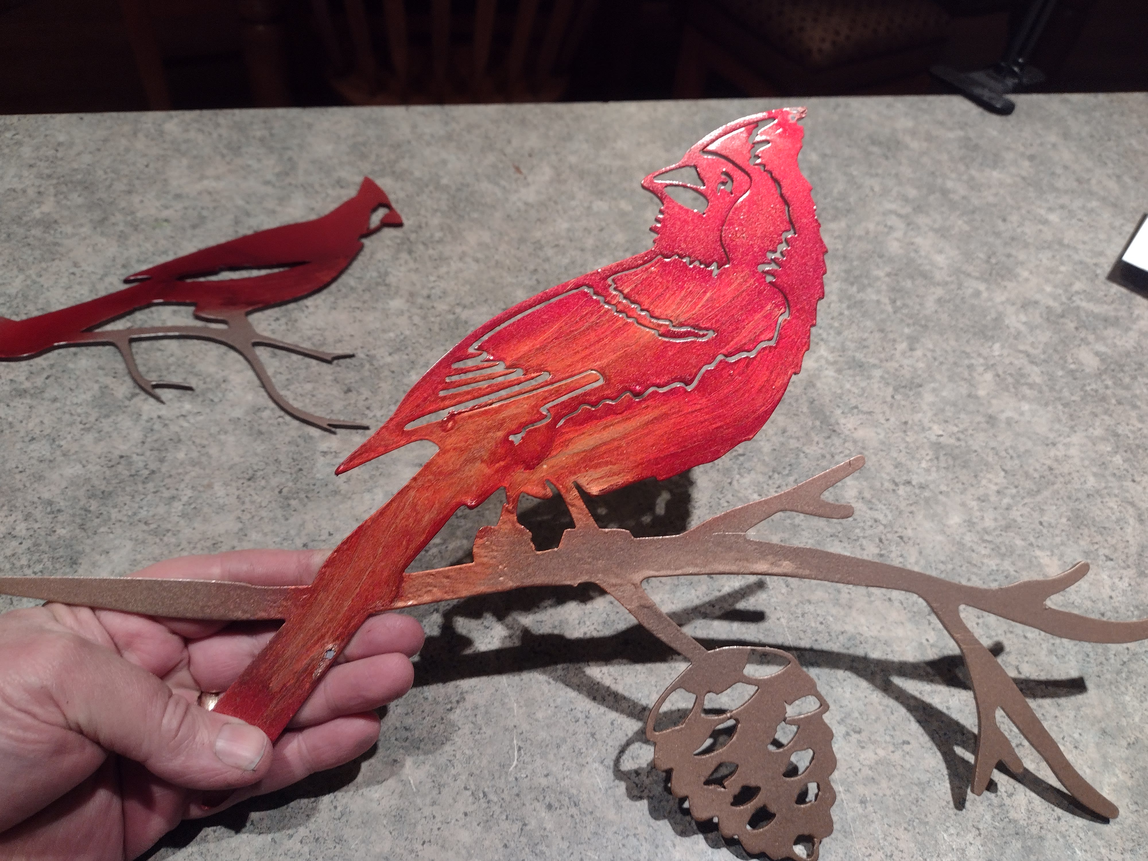 Cardinal on Branch - Red Cardinal - Metal Birds & Tree Stakes - Upper ...