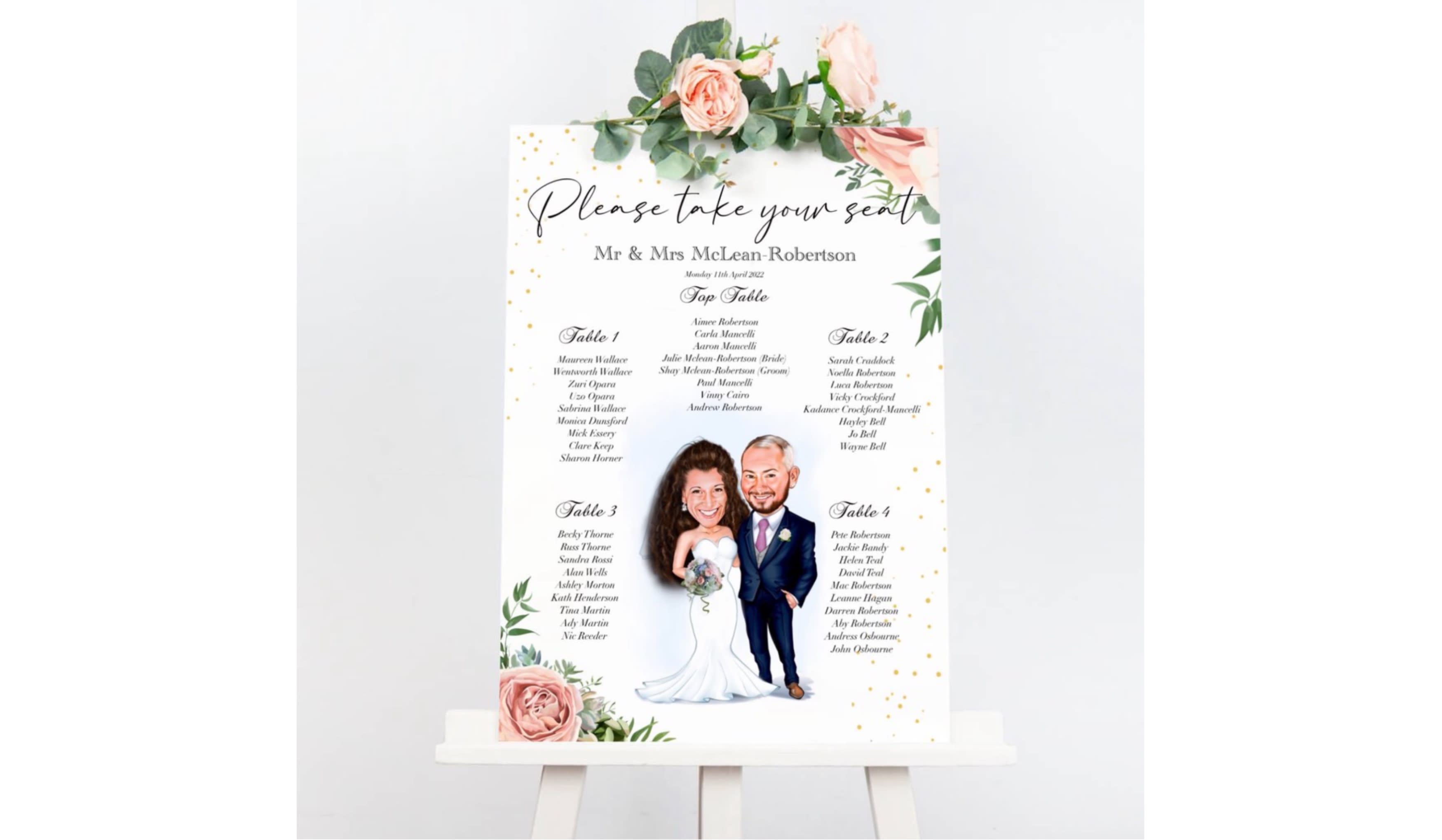 A1 size seating plan board with caricature illustration - Shop boards ...