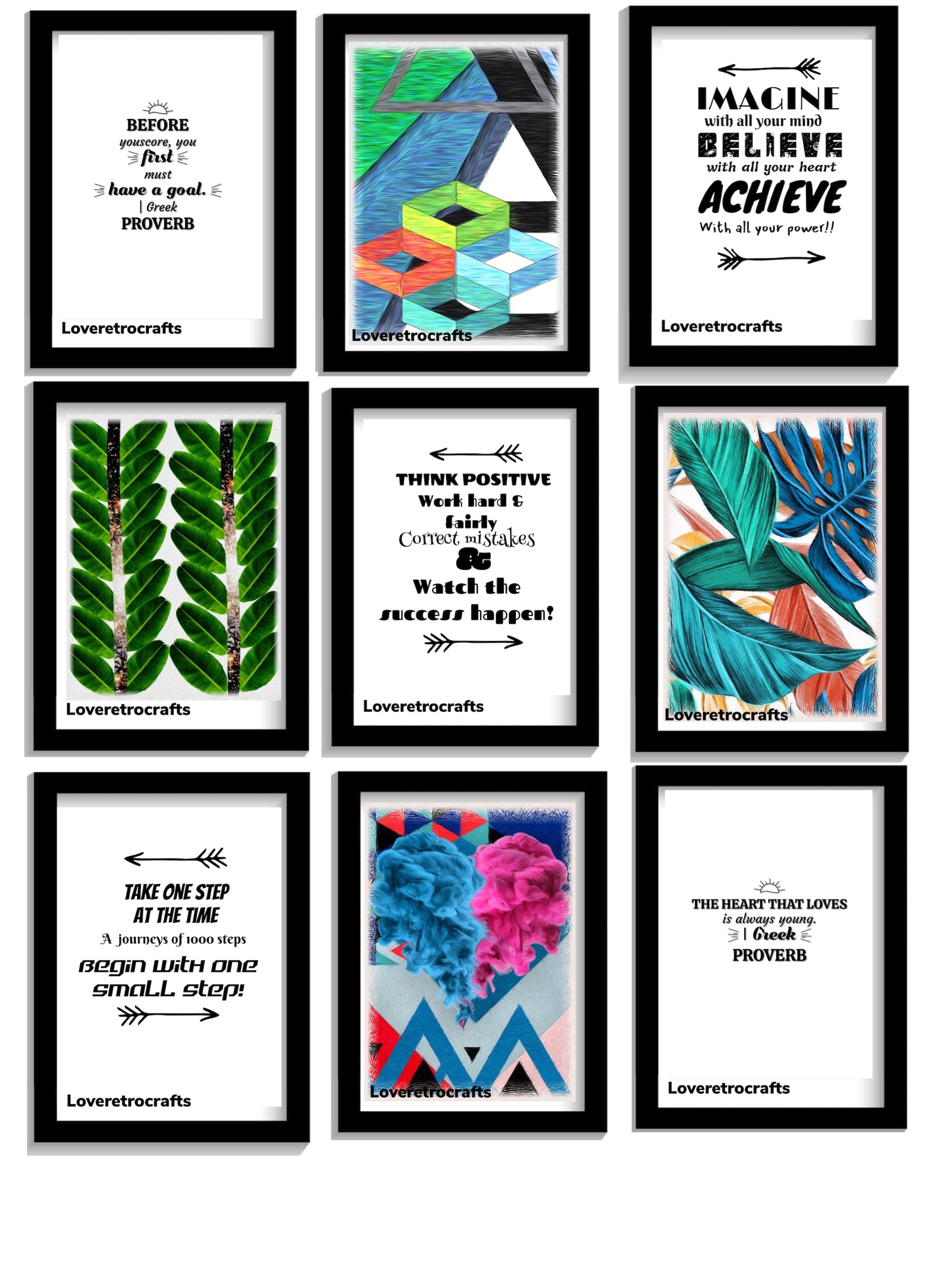 Digital prints, nine wall art posters, Bohemian stile posters, shabby ...