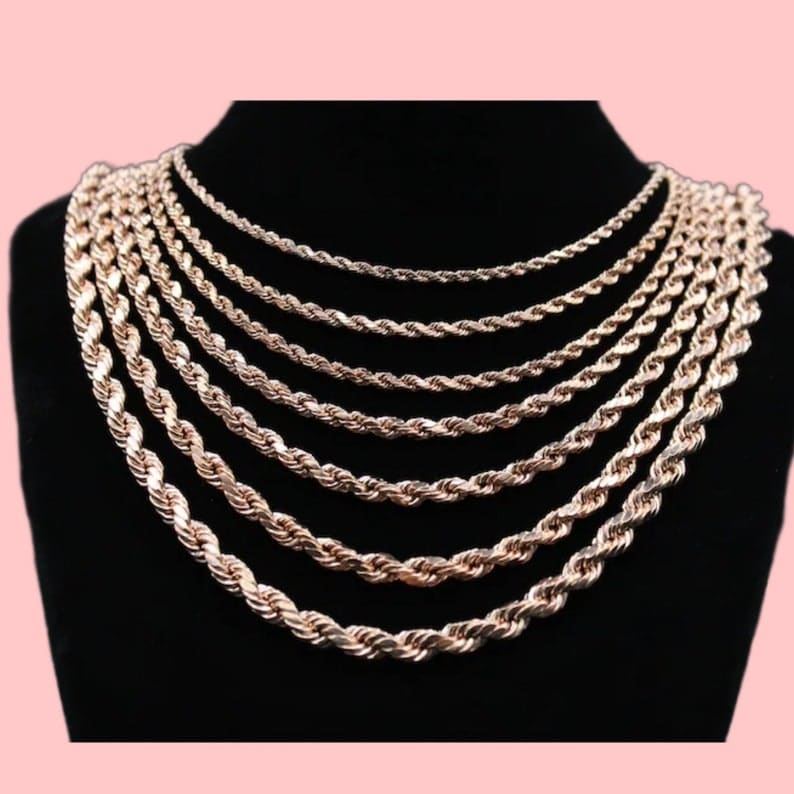 10k Rose Gold Rope Chain Necklace - Necklaces - DBD Custom Jewelry ...