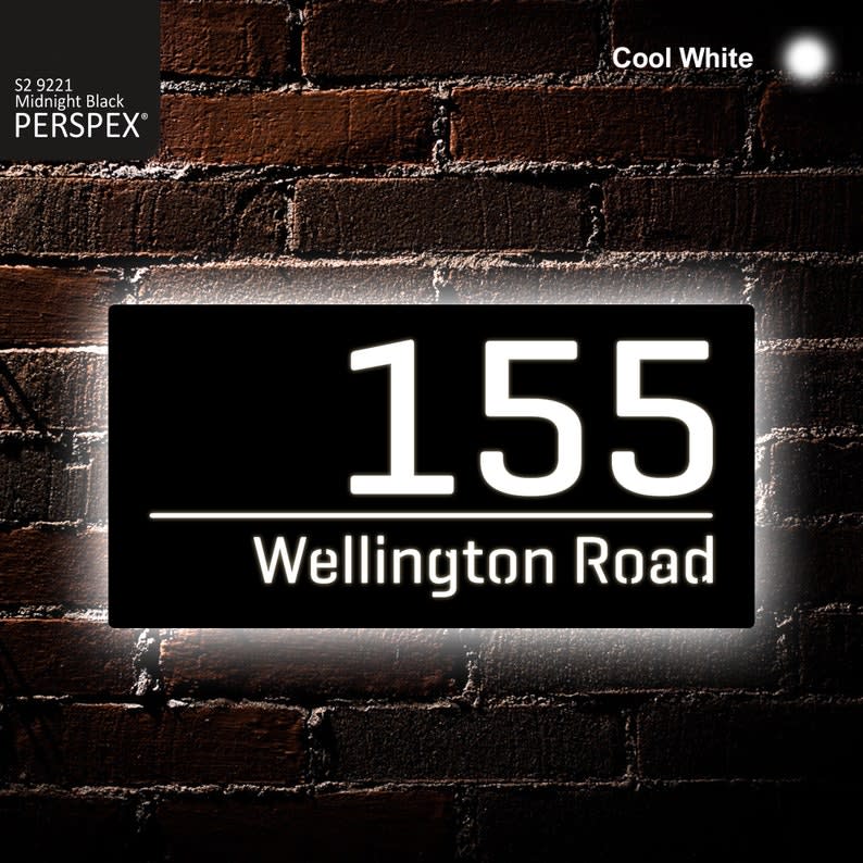 Illuminated Modern Rectangular Acrylic House Sign - House Signs - Nar ...