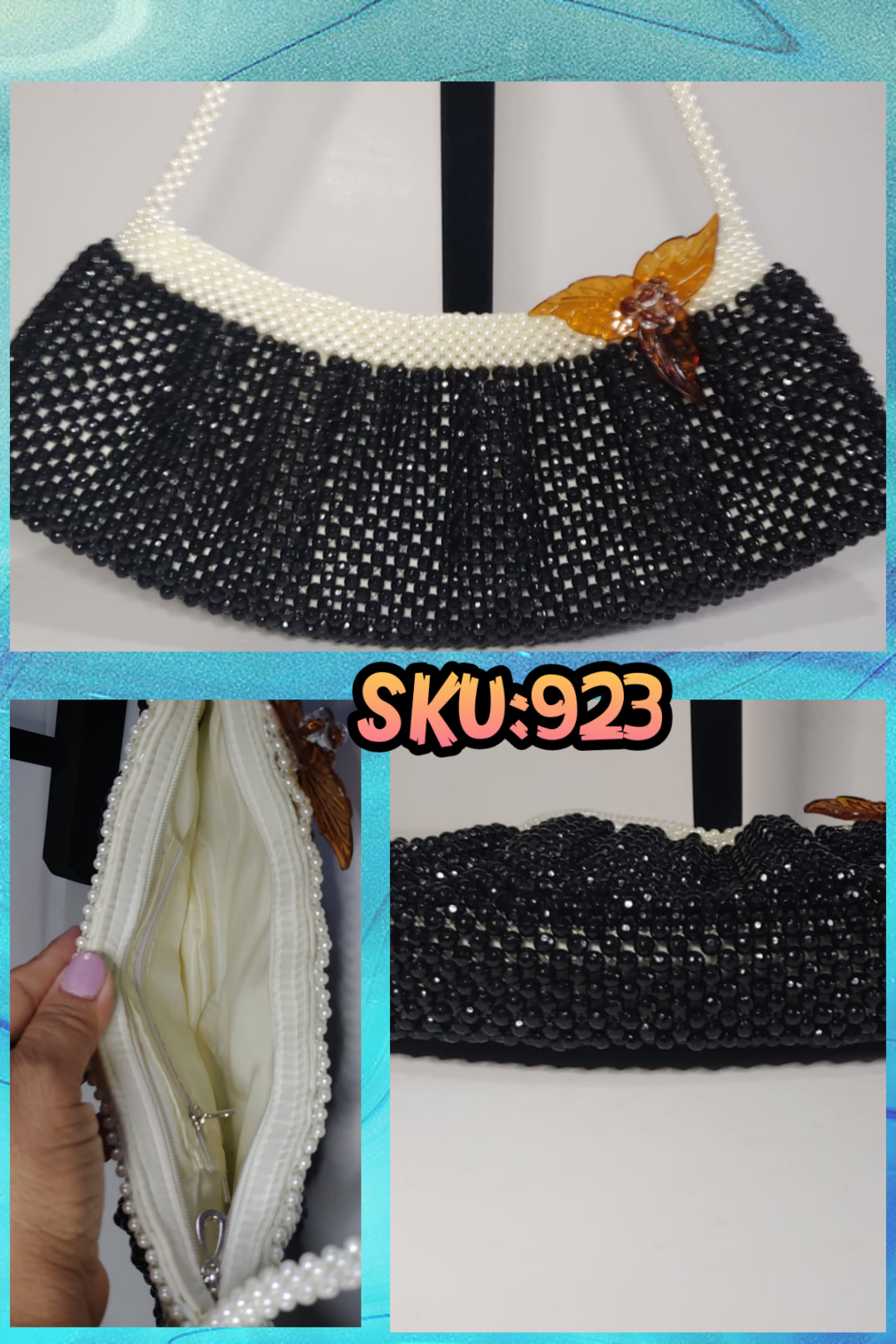 SKU: 923 Retro Beaded Black & White - Beaded Handbags - Fields Beads Handmade Jewelry - Handmade ...