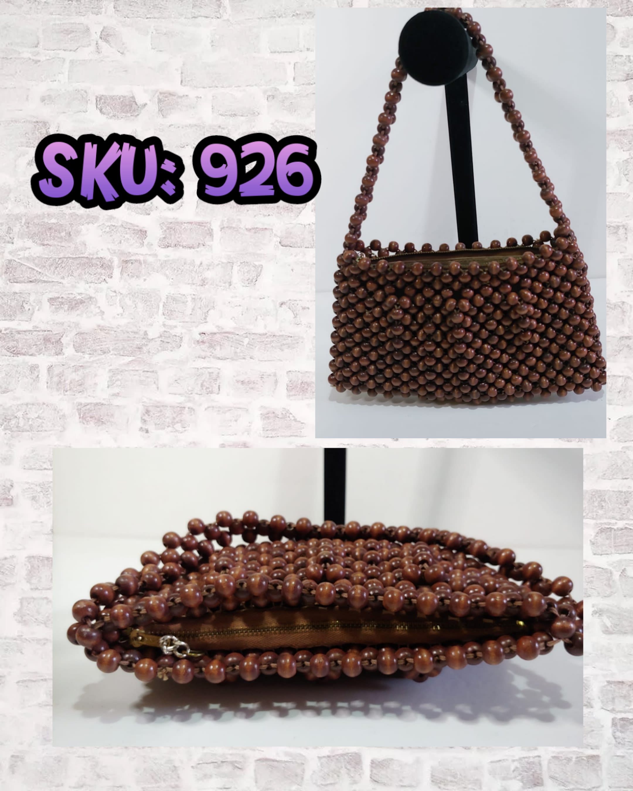 SKU: 926 Brown Wooded Beaded Handbag. - Beaded Handbags - Fields Beads ...