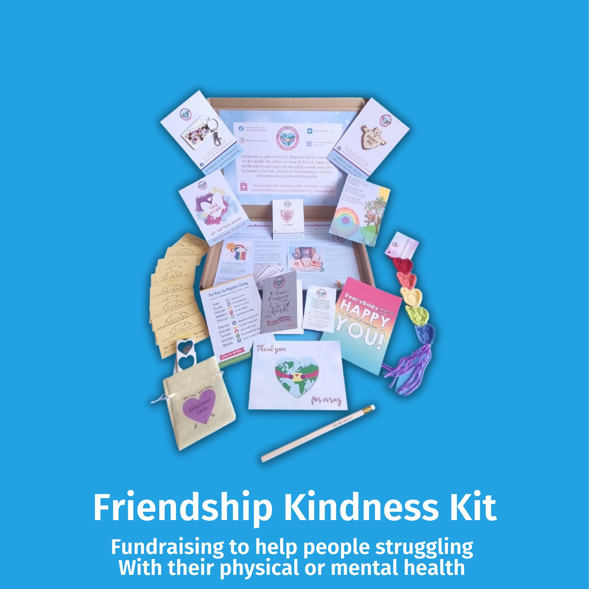 Friendship themed Kindness Kit Positivity gift care package. letterbox gift