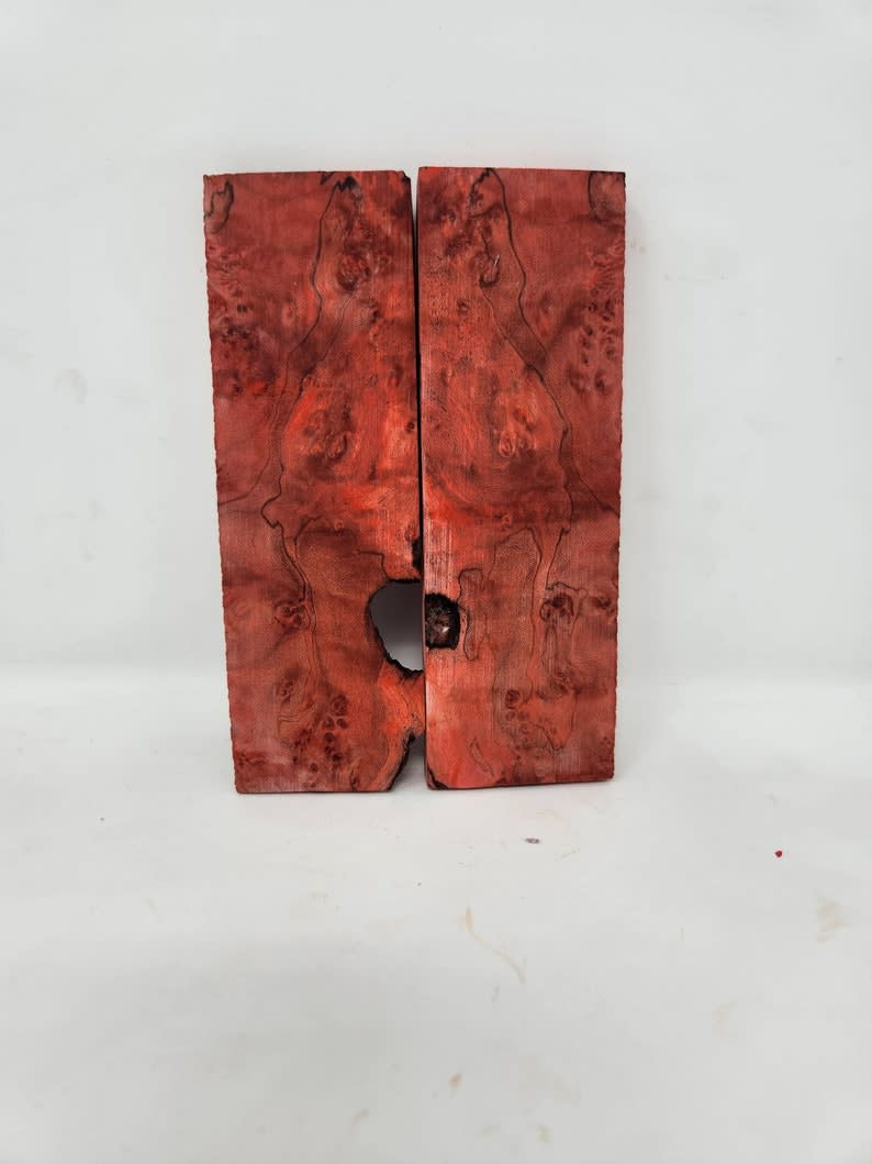 Discounted Set of Stabilized Figured Red Dyed Spalted Maple Burl