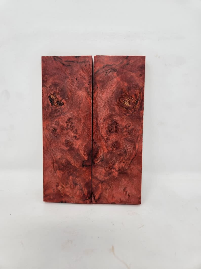 Set Stabilized Rare Unique Figured Red Dyed Spalted Maple Burl 2