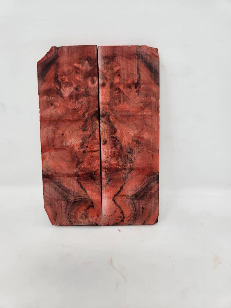 Discounted Set of Stabilized Figured Red Dyed Spalted - MAPLE KNIFE ... Discounted Set of Stabilized Figured Red Dyed Spalted - MAPLE KNIFE ...