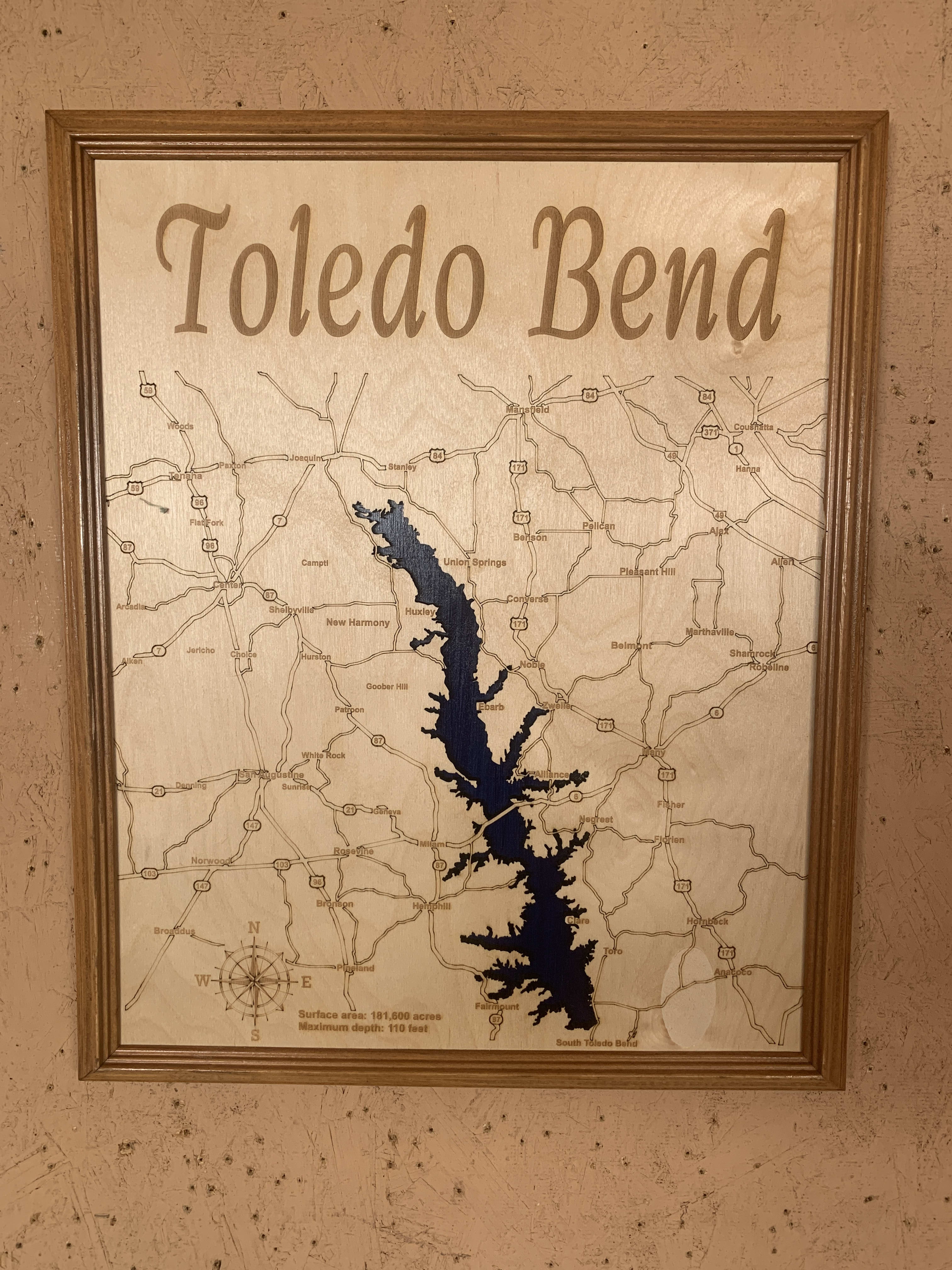 Toledo Bend - CNC ENGRAVED WOOD LAKE MAPS [CUSTOM LAKES WELCOME ...