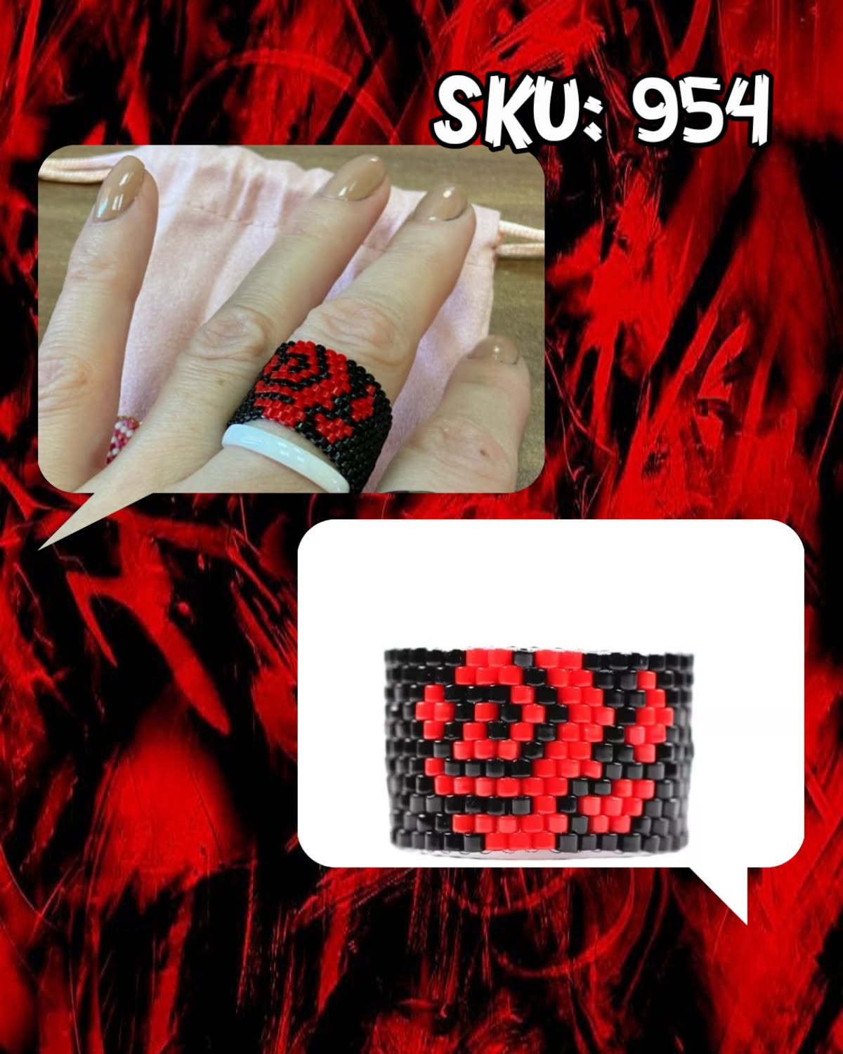 SKU: 954 Beaded Ring with Red Roses. - Beaded Rings - Fields Beads ...