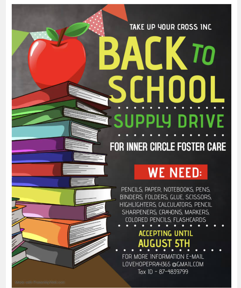 Back to School Backpack Drive - Take Up Your Cross, Inc Programs - Take ...