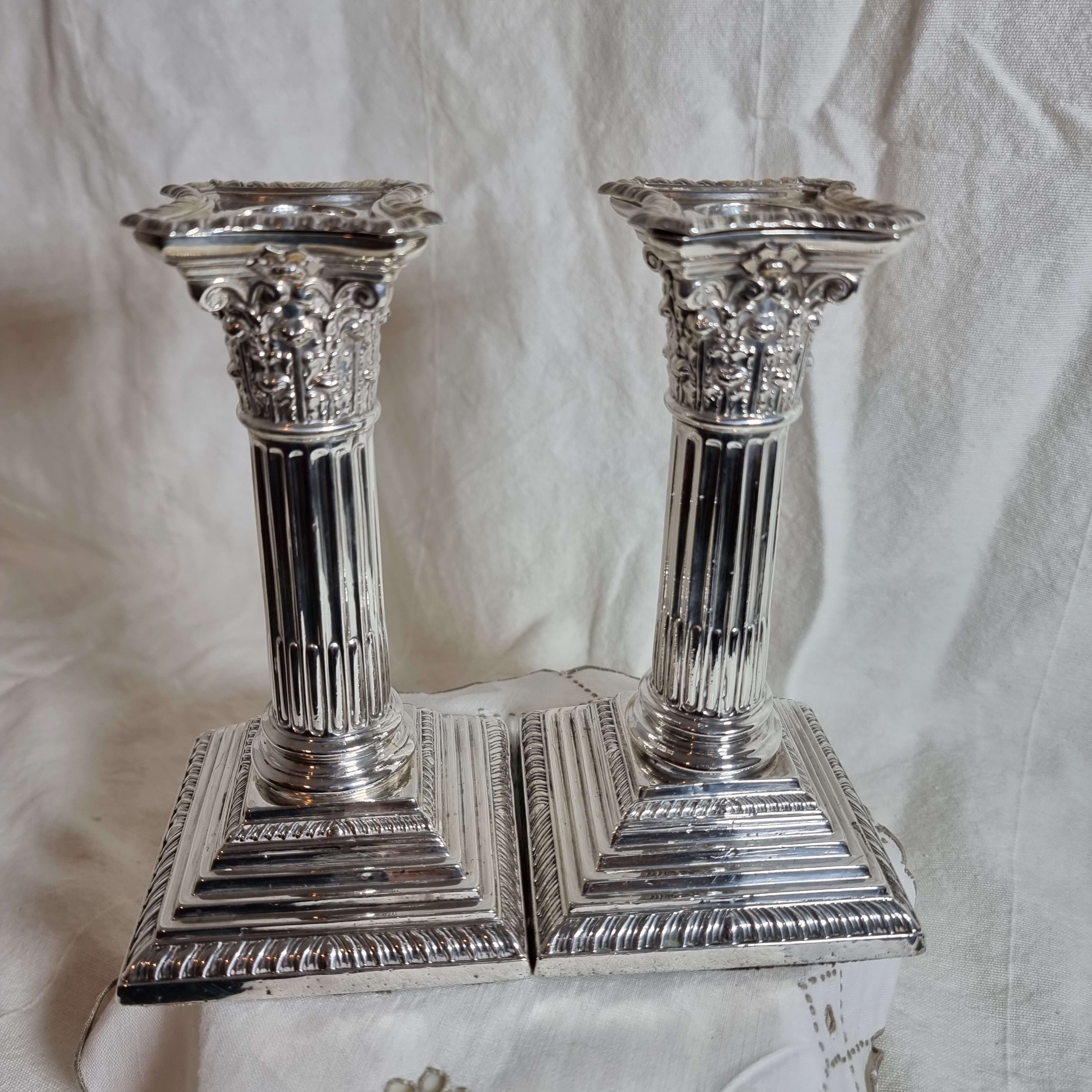 Pr Antique Corinthian Column Candlesticks - CLICK SILVERWARE - Click ...