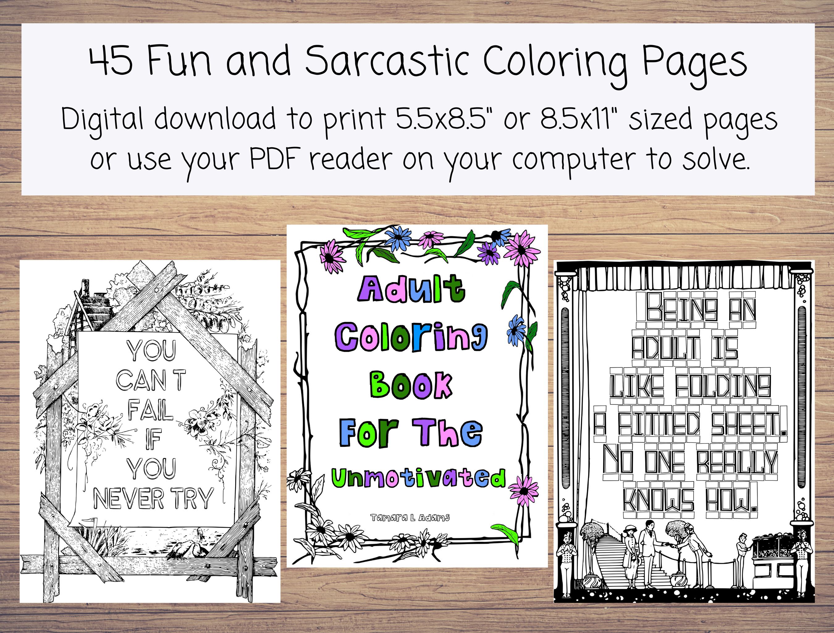 Unmotivated Adult Coloring Bundle - Coloring Pages - Tamara L Adams ...