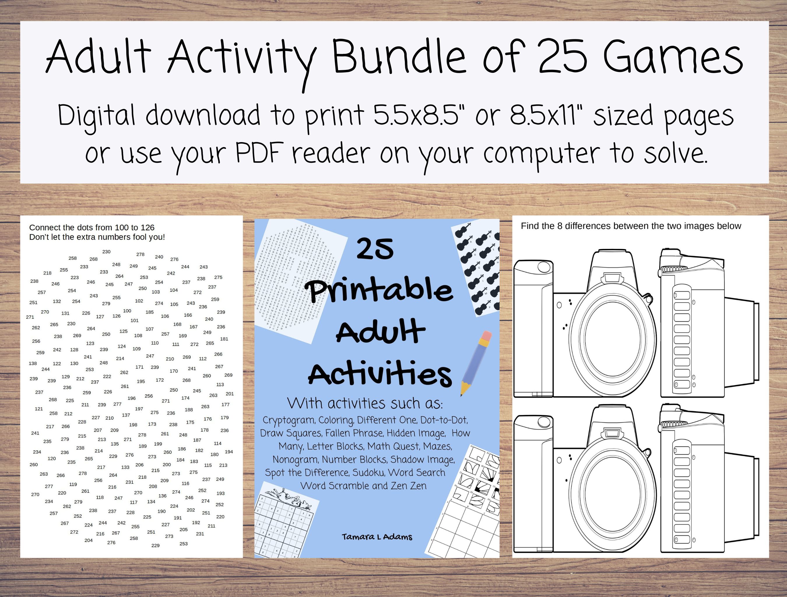 Printable Adult Games 25 Activities - Adult Activity PDF Printables ...