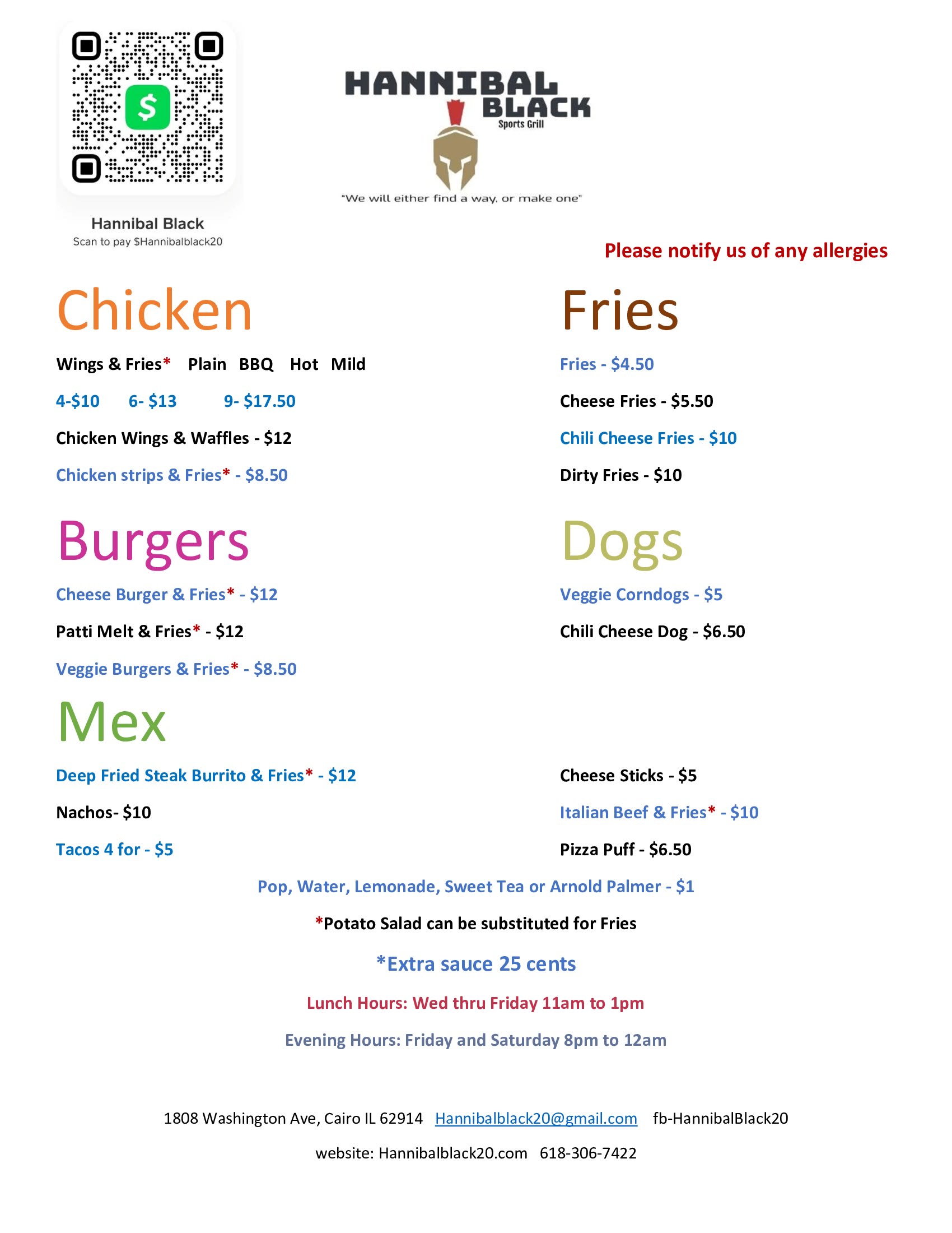 Menu - Food - Hannibal Black Sports Grill | Sports Bar and Grill in Cairo