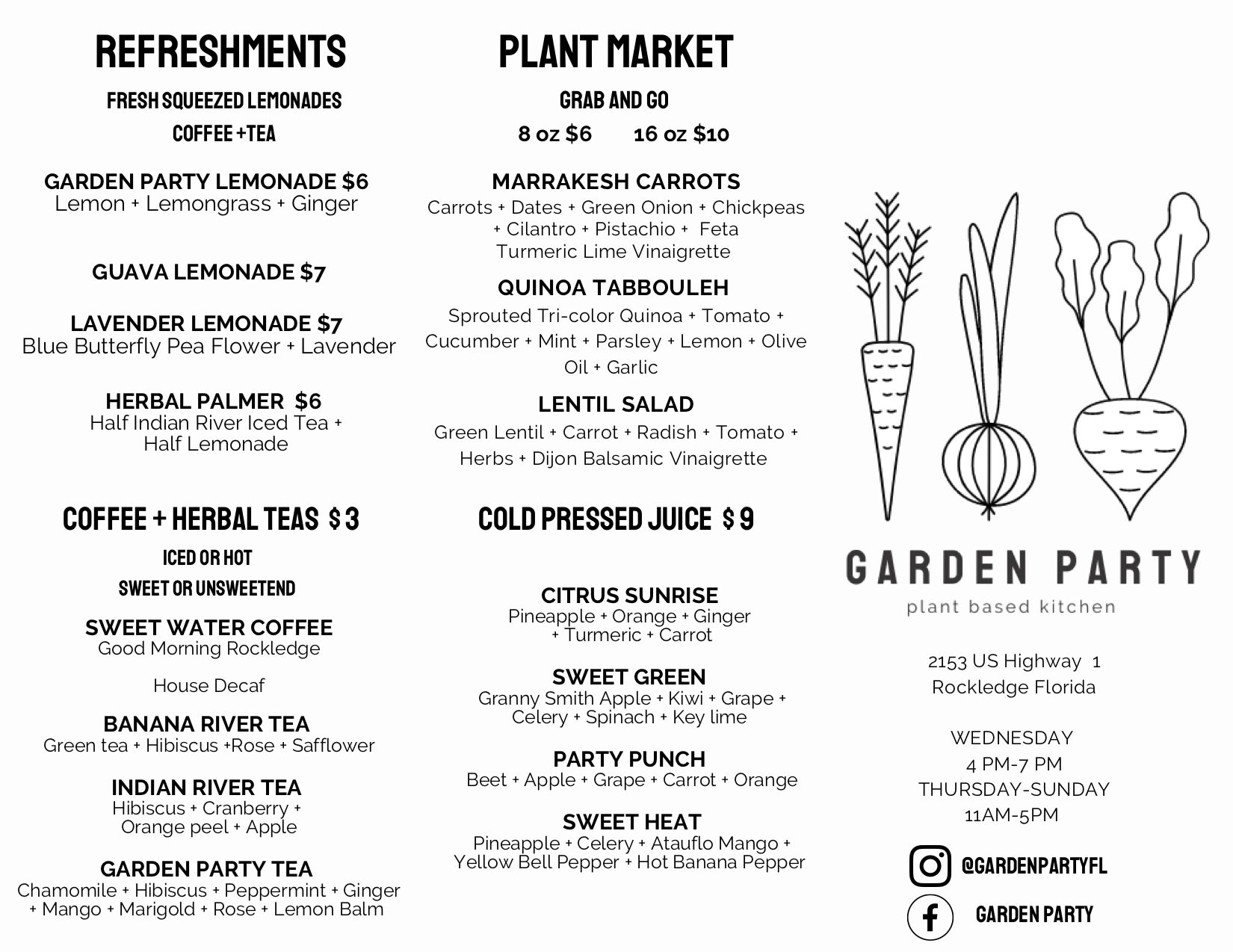 Spring Menu - Menu - Garden Party | Plant Based Kitchen in Rockledge
