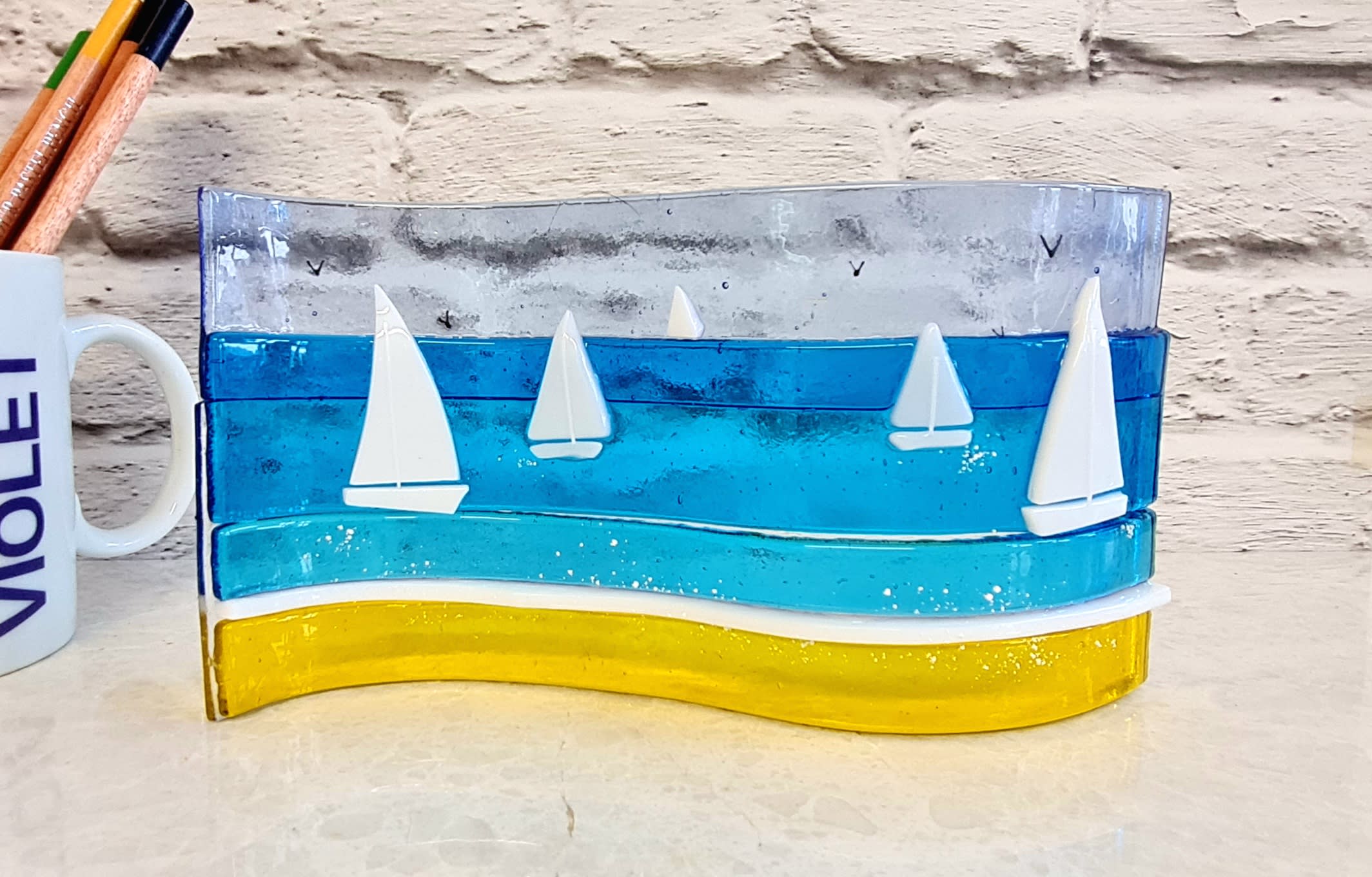 Sea Scene with Boats Freestanding Plaque 'Fair Winds' - Core Collection ...