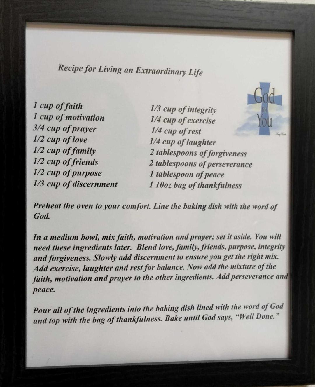 Framed Recipe for Living an Extra Ordinary Life - Framed Quotes - God ...