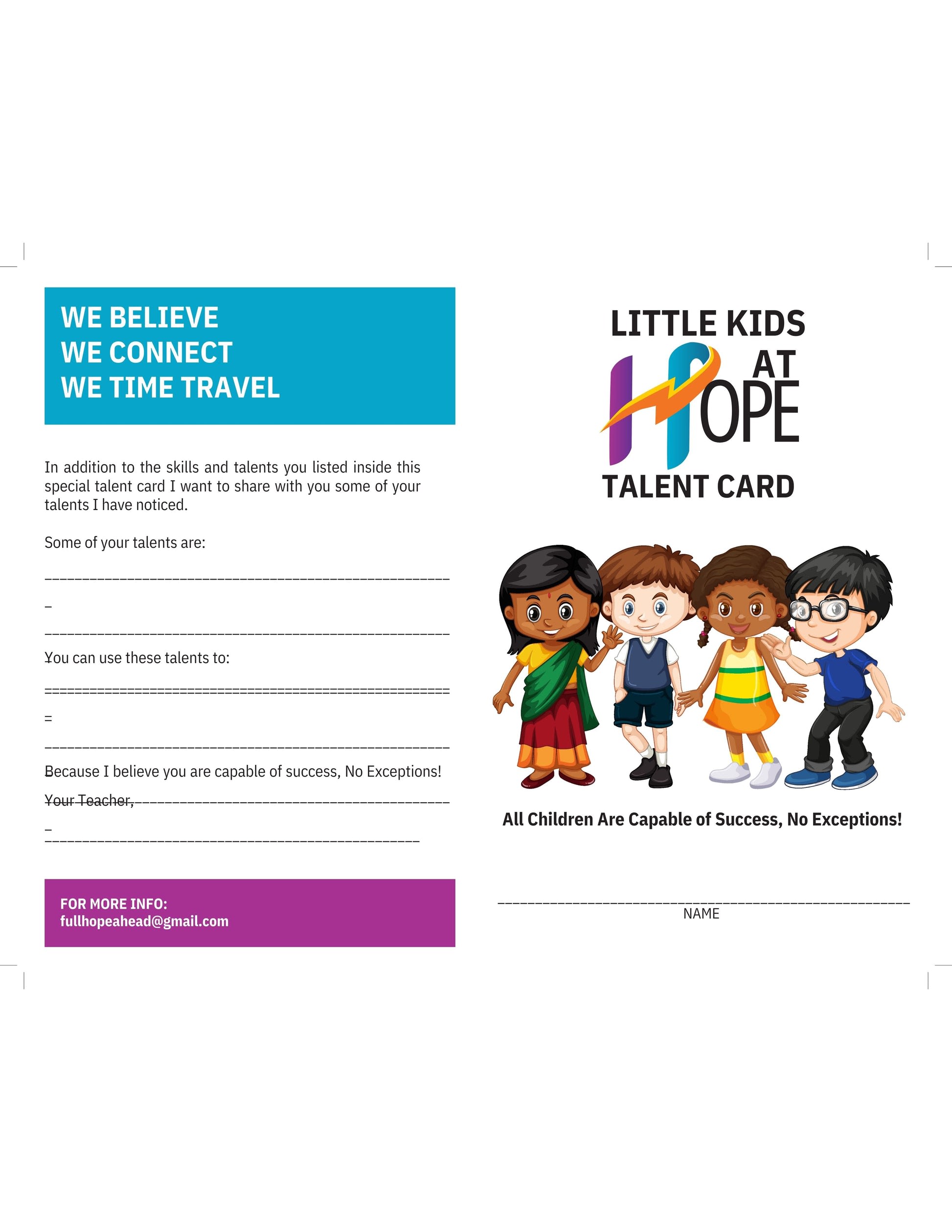 Little Kids at Hope Talent Card - Customized Accessories and Keepsakes