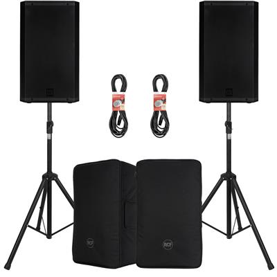 2 x RCF 915a Powered 2100W 15" Speakers + Stands - PA + Sound Systems