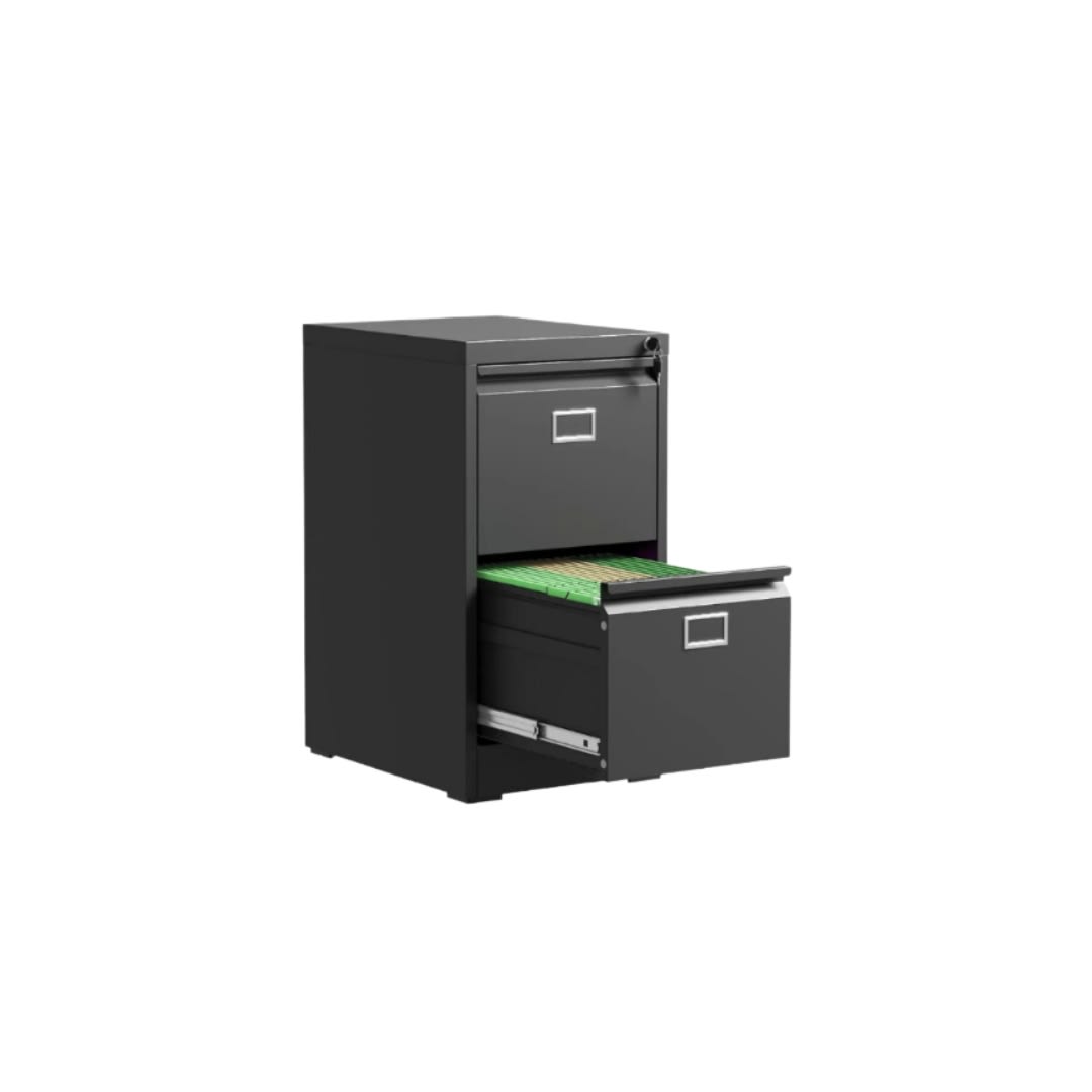 2 Drawer File Cabinet, Metal Black Filing Cabinet - Office Supplies