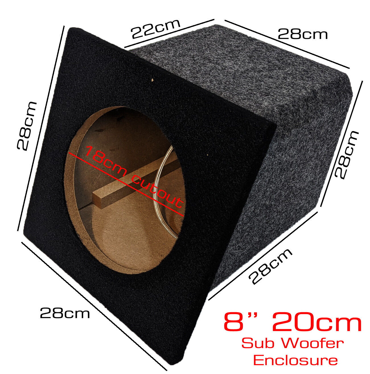 8" Inch 20 cm empty Round Black Carpeted Subwoofer MDF Box Bass Enclosure