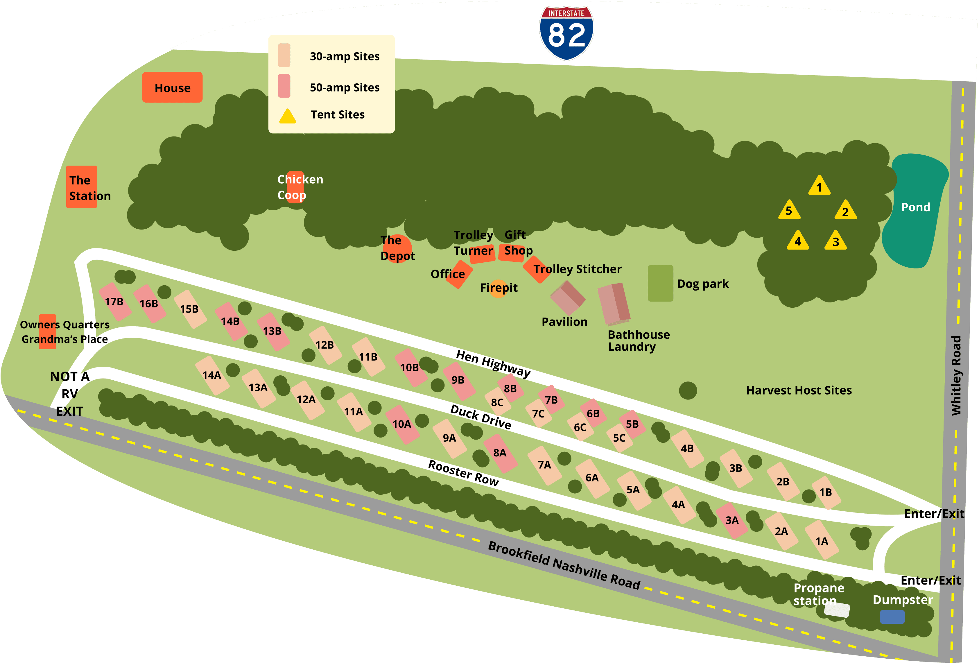 Site Map - Book Your Site - The Trolley Stop RV Park | RV Campground ...