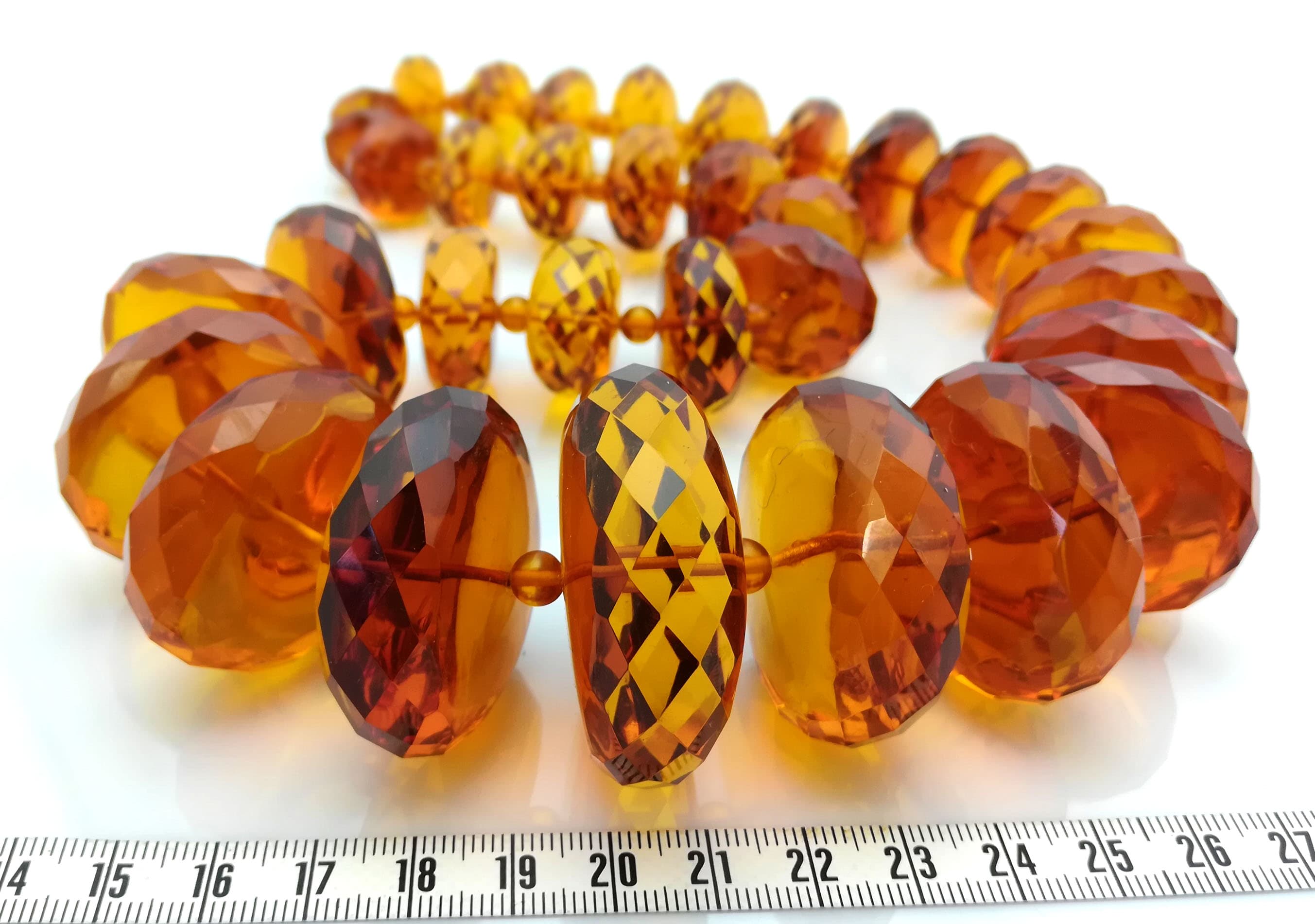 246.4gr Giant Genuine Baltic Amber Red Carpet Faceted Necklace