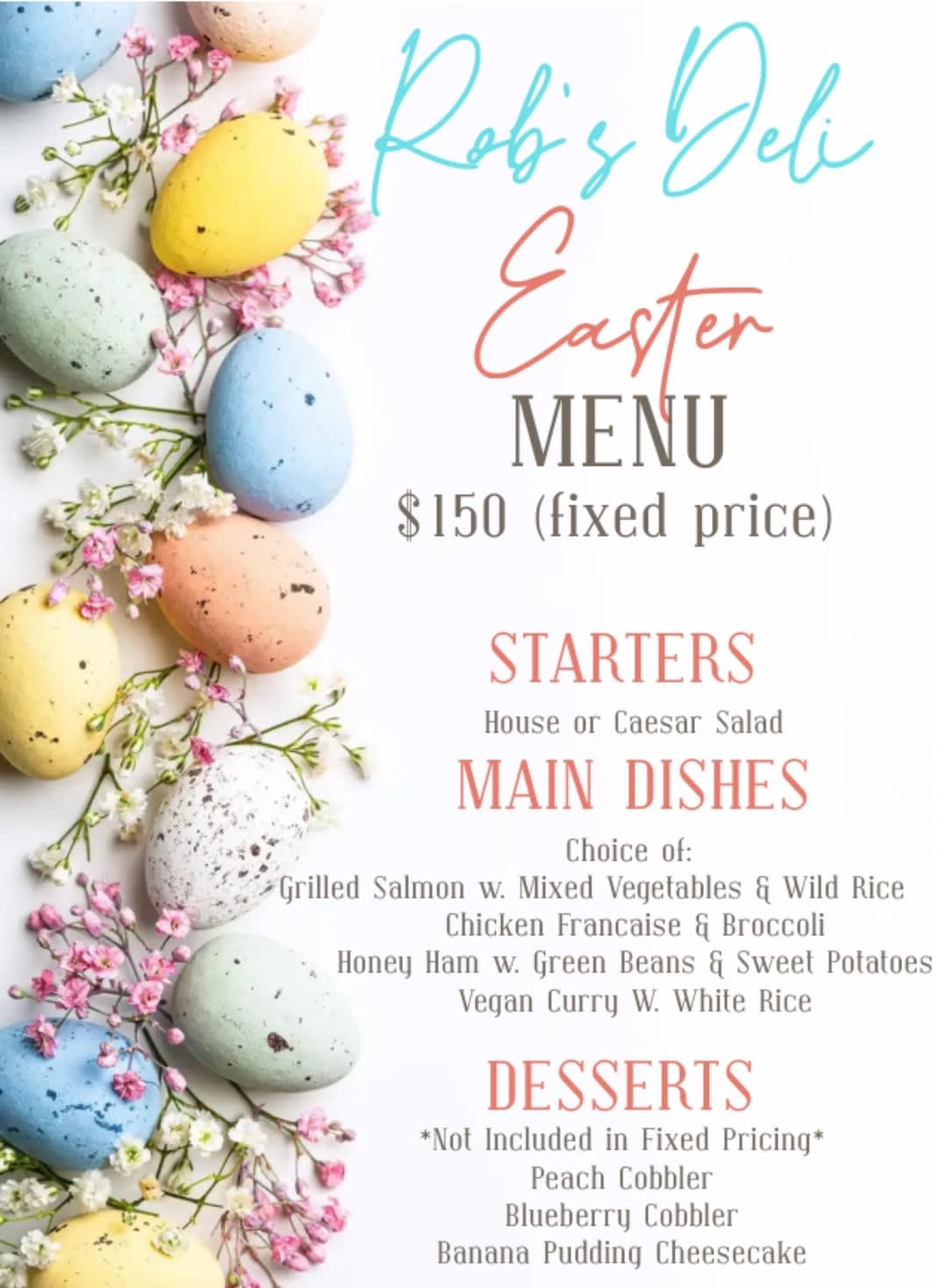 2024 Easter Menu - Catering Services - Rob’s Deli, LLC | Deli ...