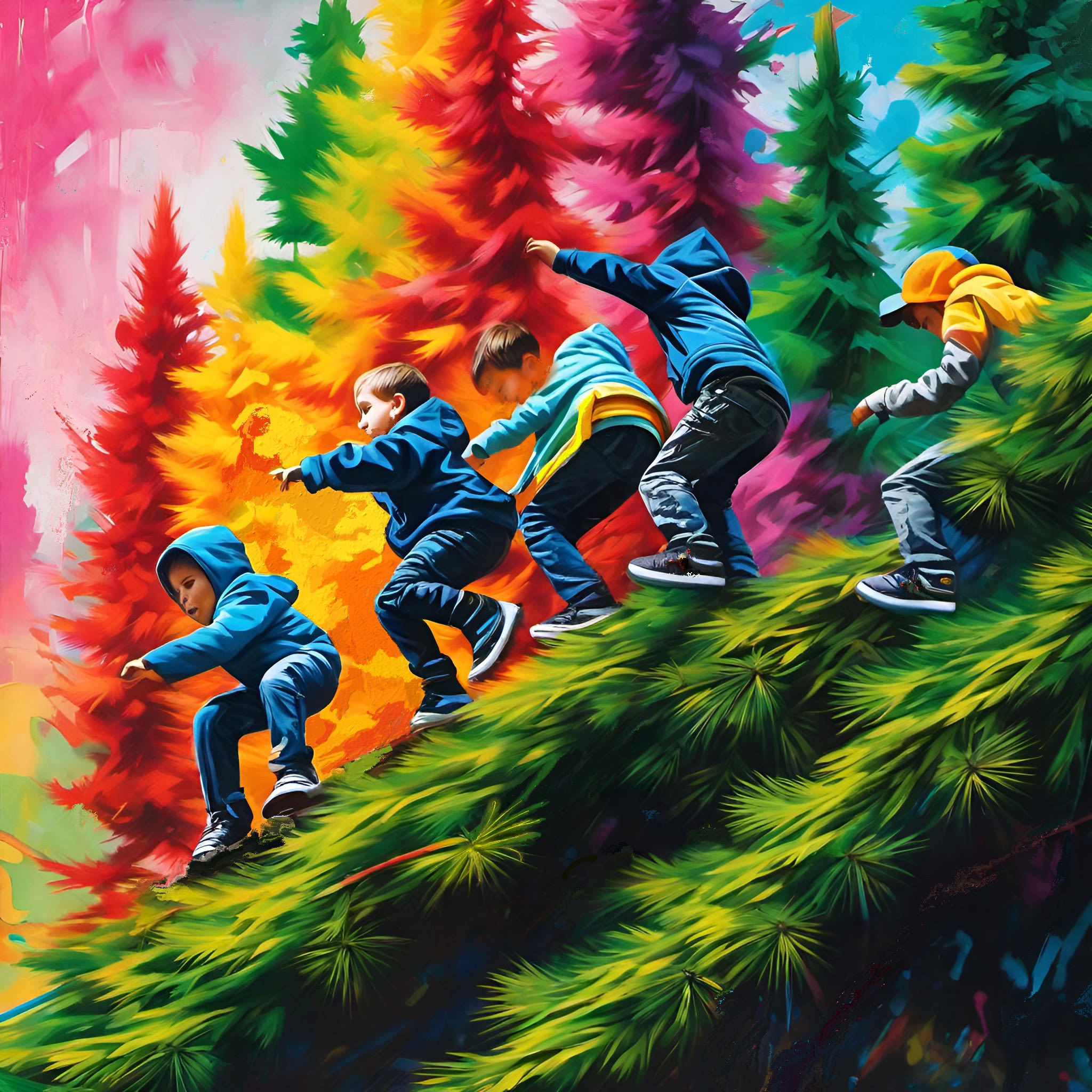 Playing Chase In The Pines - 14"X11" Digital Painting. Canvas Print