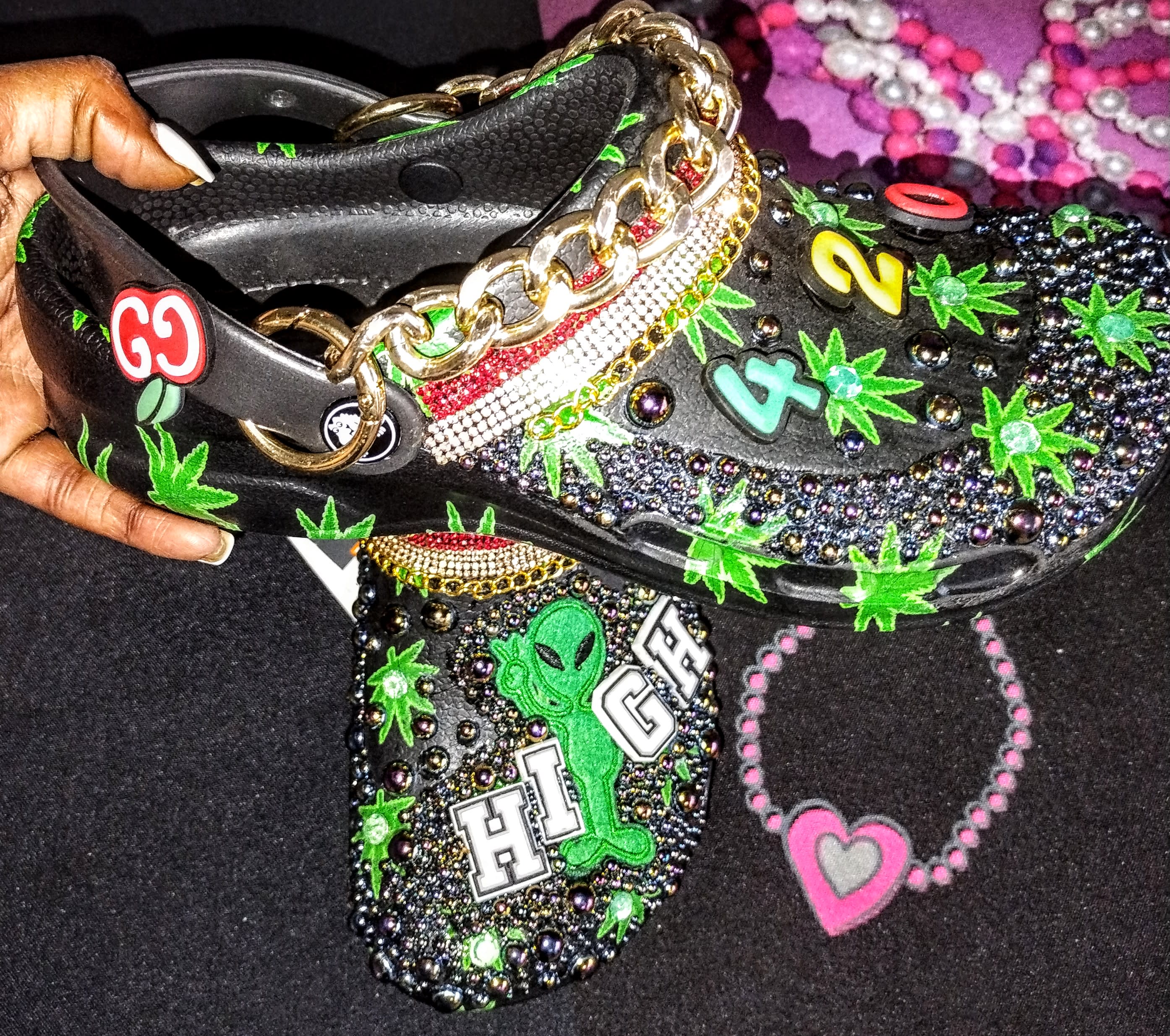 Custom 420 Themed Crocs - Bling & Beaded Shoes - Bead It Up Detroit LLC ...