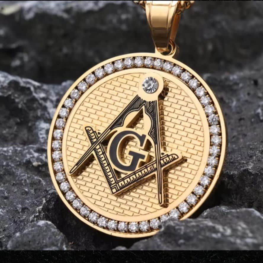 Gold Zircon Square and Compass Masonic Pendant - Male Masonic Items