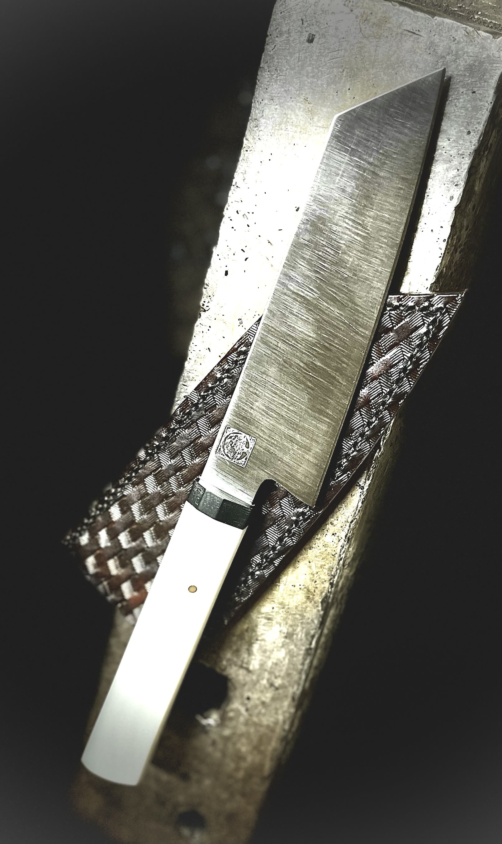 SOLD- 7” Bunka Chef Knife with White Handle - Chef Knives - Tree Of Liberty Bladecraft ...