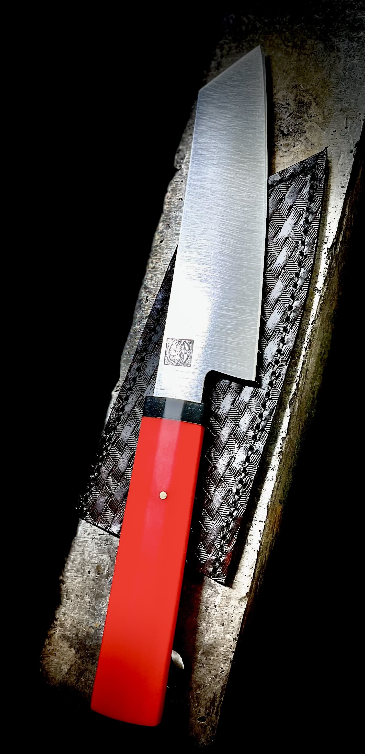 SOLD- 7” Bunka Chef Knife with Red Handle - Chef Knives - Tree Of Liberty Bladecraft ...