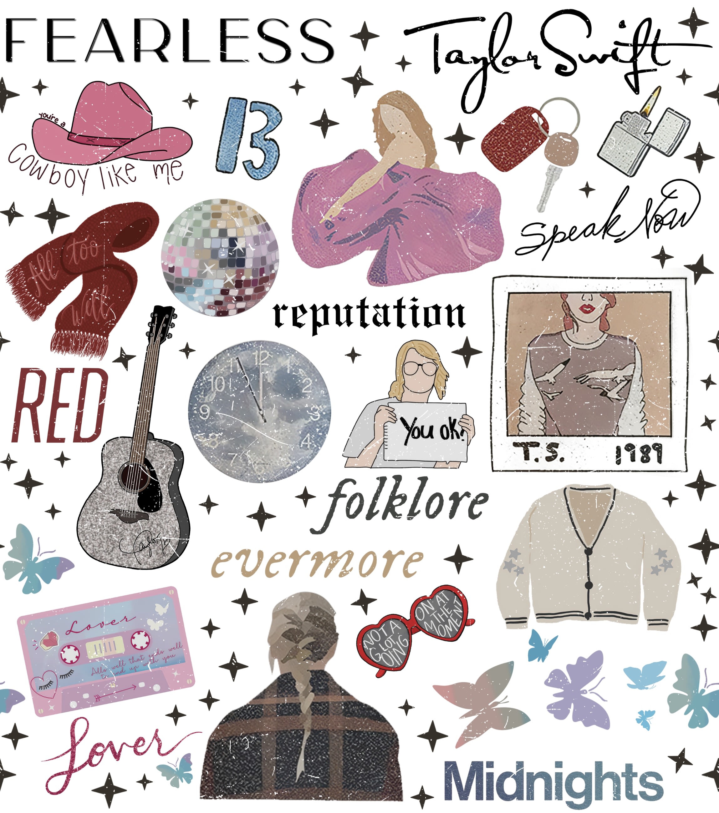 Taylor Swift Album Icons CW 58"W Fabric - Taylor Swift Fabric & Merchandise