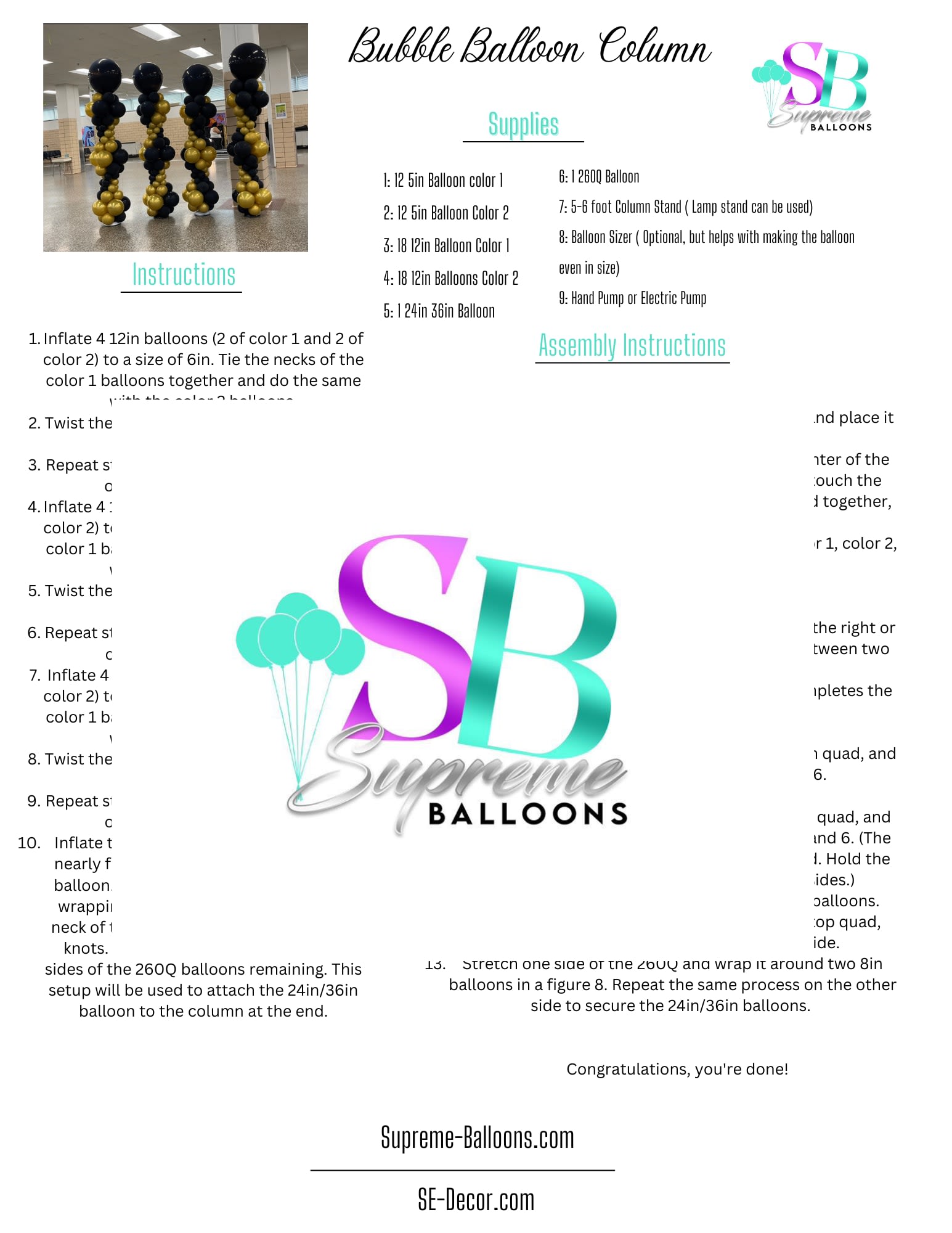 Balloon Decor Recipes- Digital Download - Supreme Balloons & SE-Decor ...