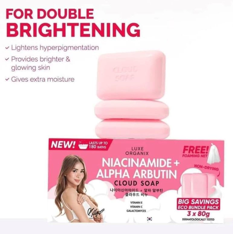 Luxe Organix Niacinamide + Alpha Arbutin Cloud Soap ( Eco Bundle Pack 3 x 80g)