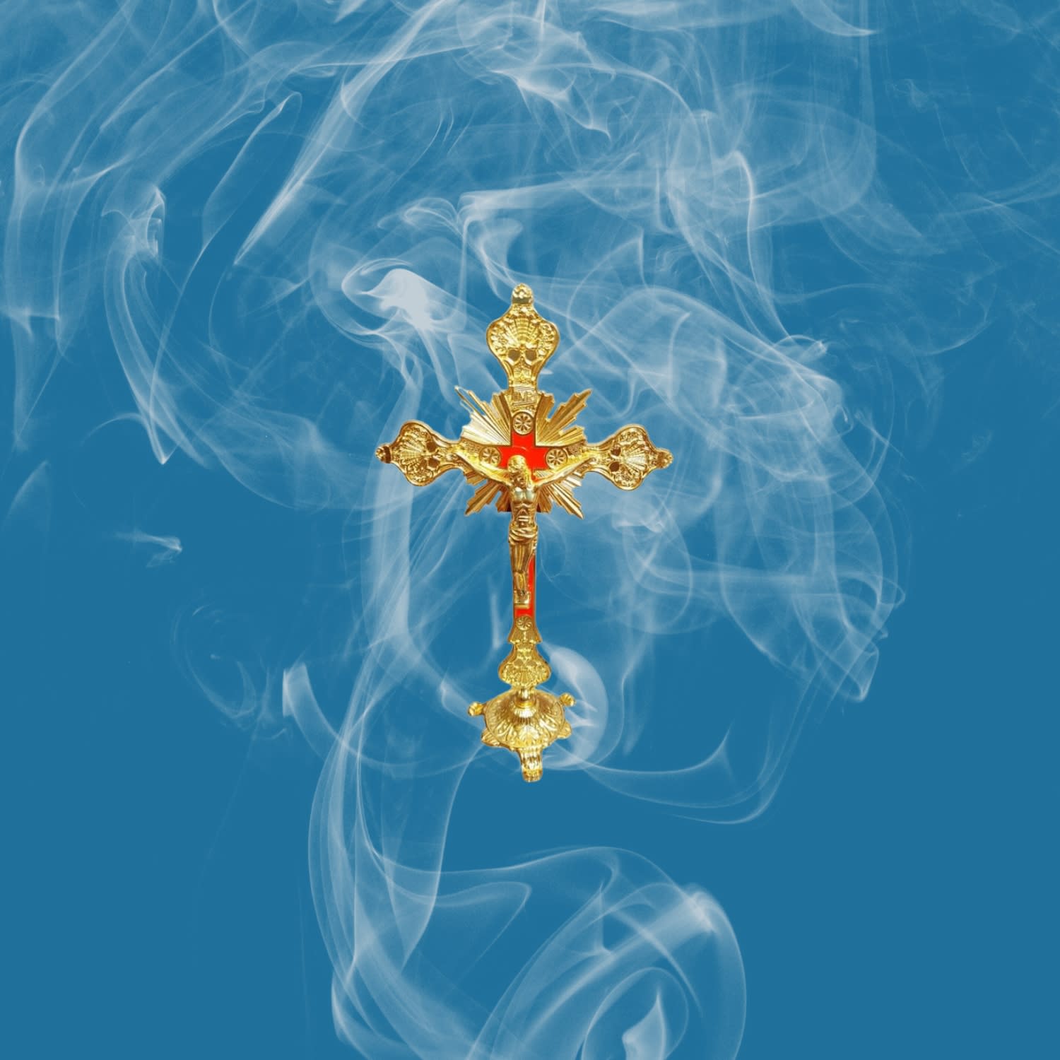 Cross Crucifix for bóveda - Gold metal Standing spiritism, misa, Jesus ...