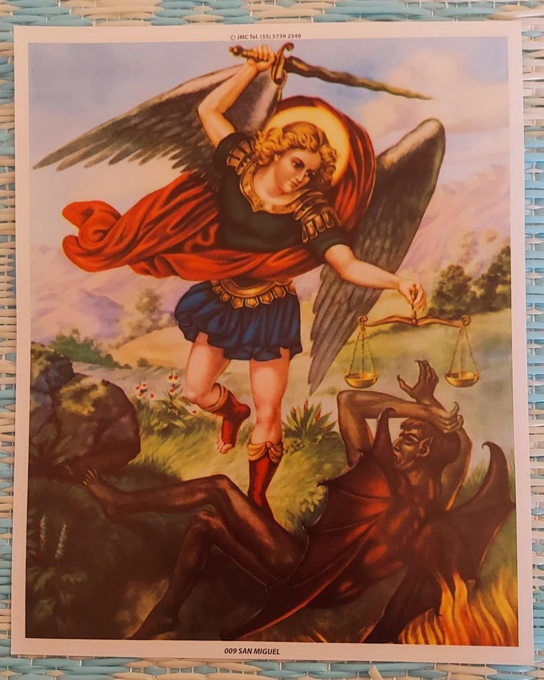 Saint Michael Agaou Lwa Loa San Miguel Lithograph Haitian Vodun image altar