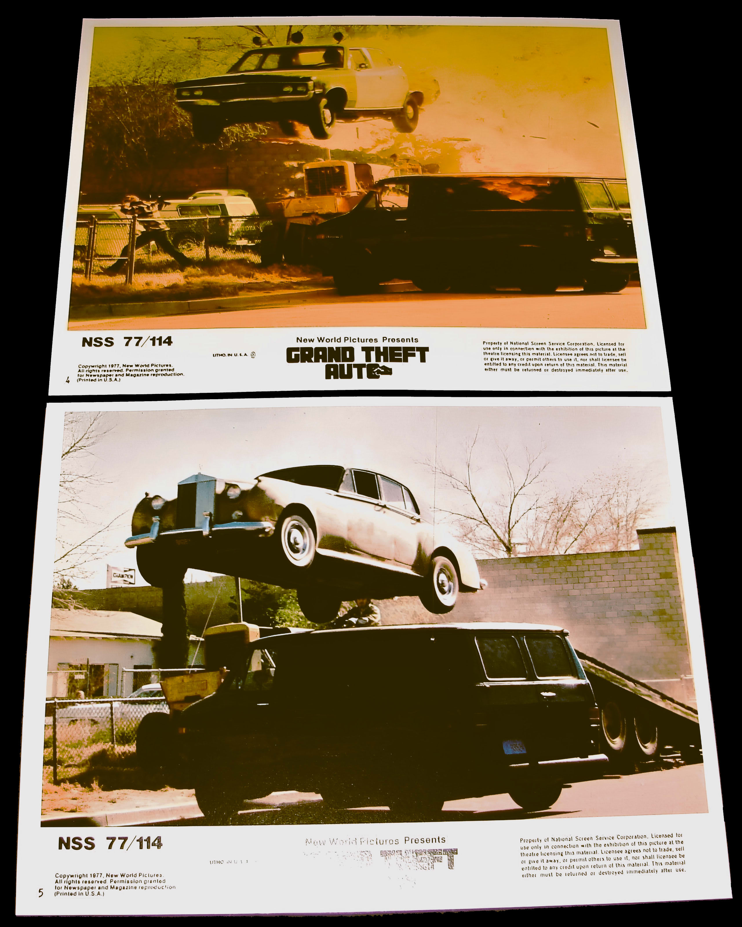 2 GRAND THEFT AUTO Ron Howard Movie Lobby Cards 1977 Police Car Bentley ...