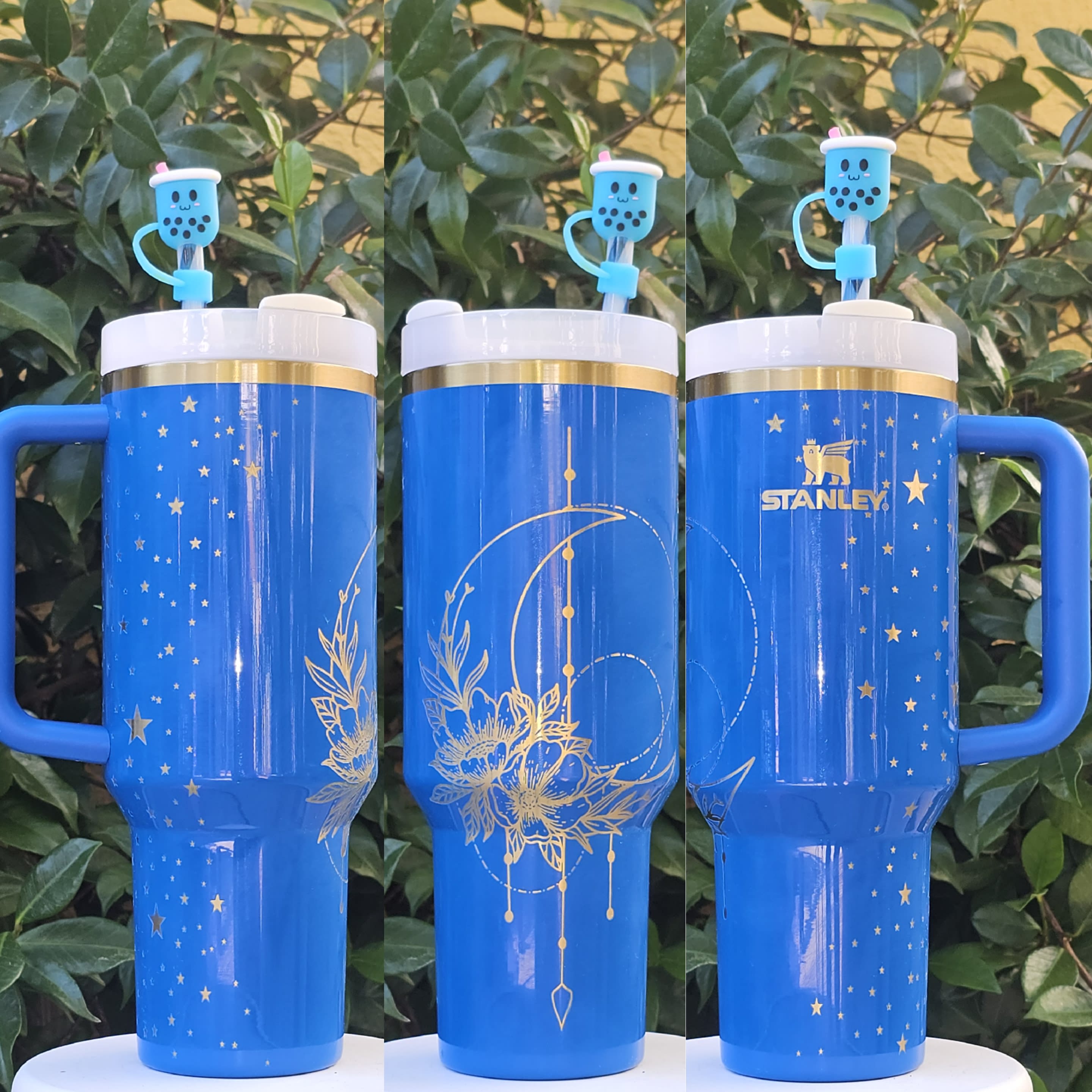 40oz Stanley Arctic Twist Laser Engraved Boho Crescent Moon Stars