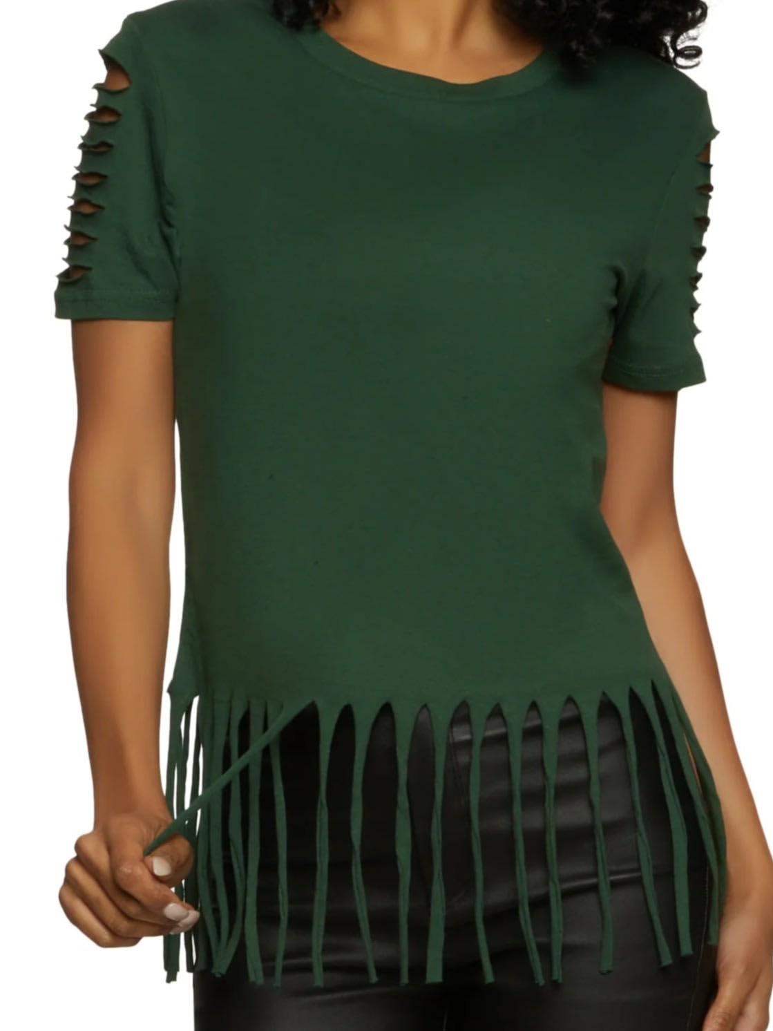 Solid Laser Cut Fringe Hem T-Shirt - Brand New Gems: Shop the Latest Now