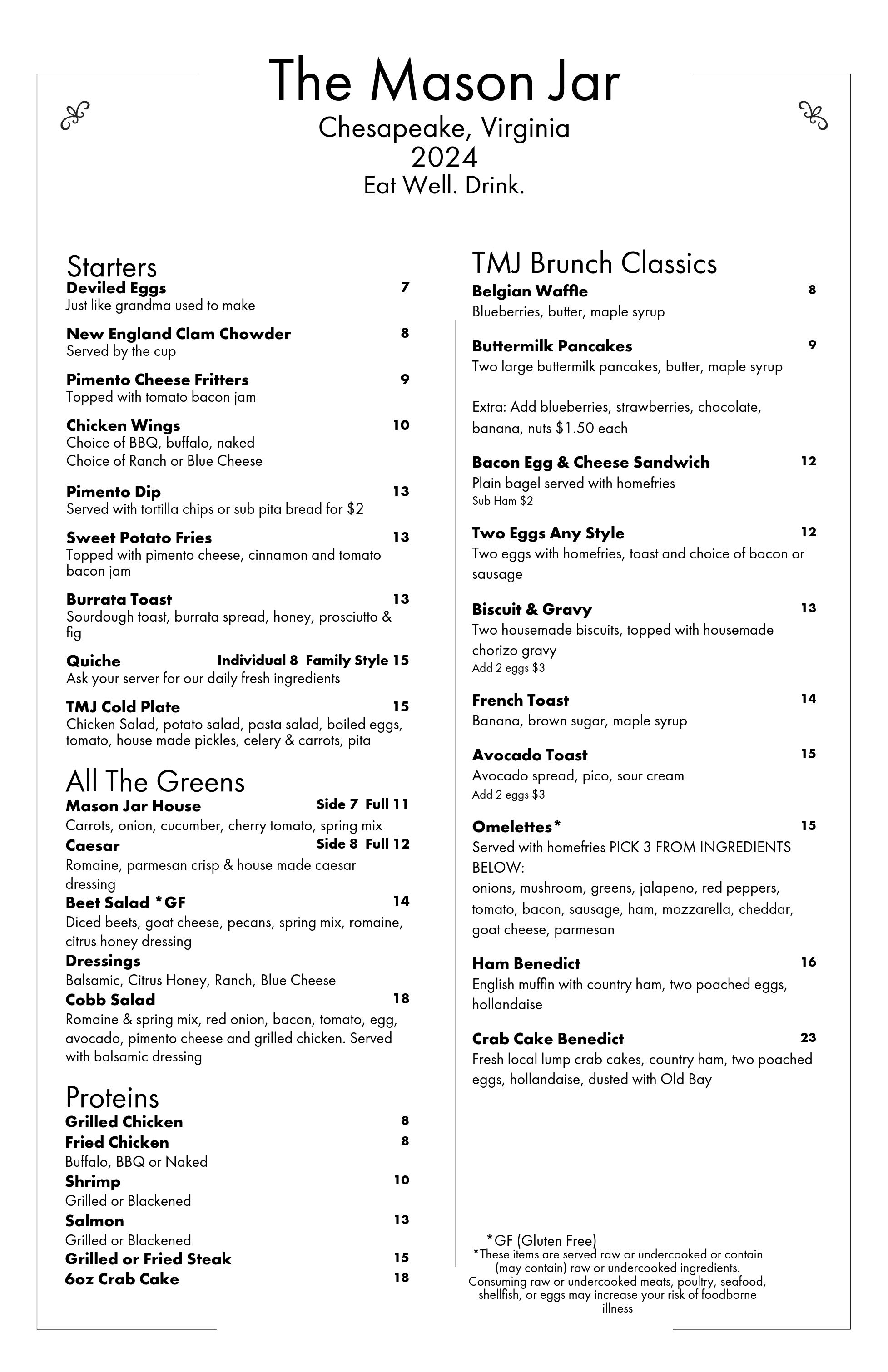 Brunch Menu - MENU - The Mason Jar - Restaurant | Chesapeake