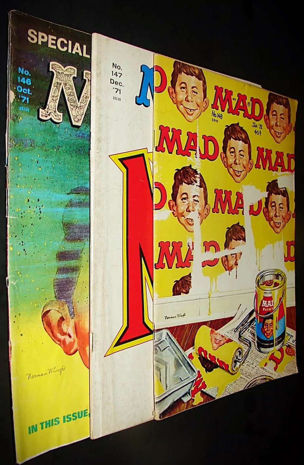 3 MAD Magazines 146 Oct 1971, 147 Dec 1971, 148 Jan 1972 Norman Mingo ...
