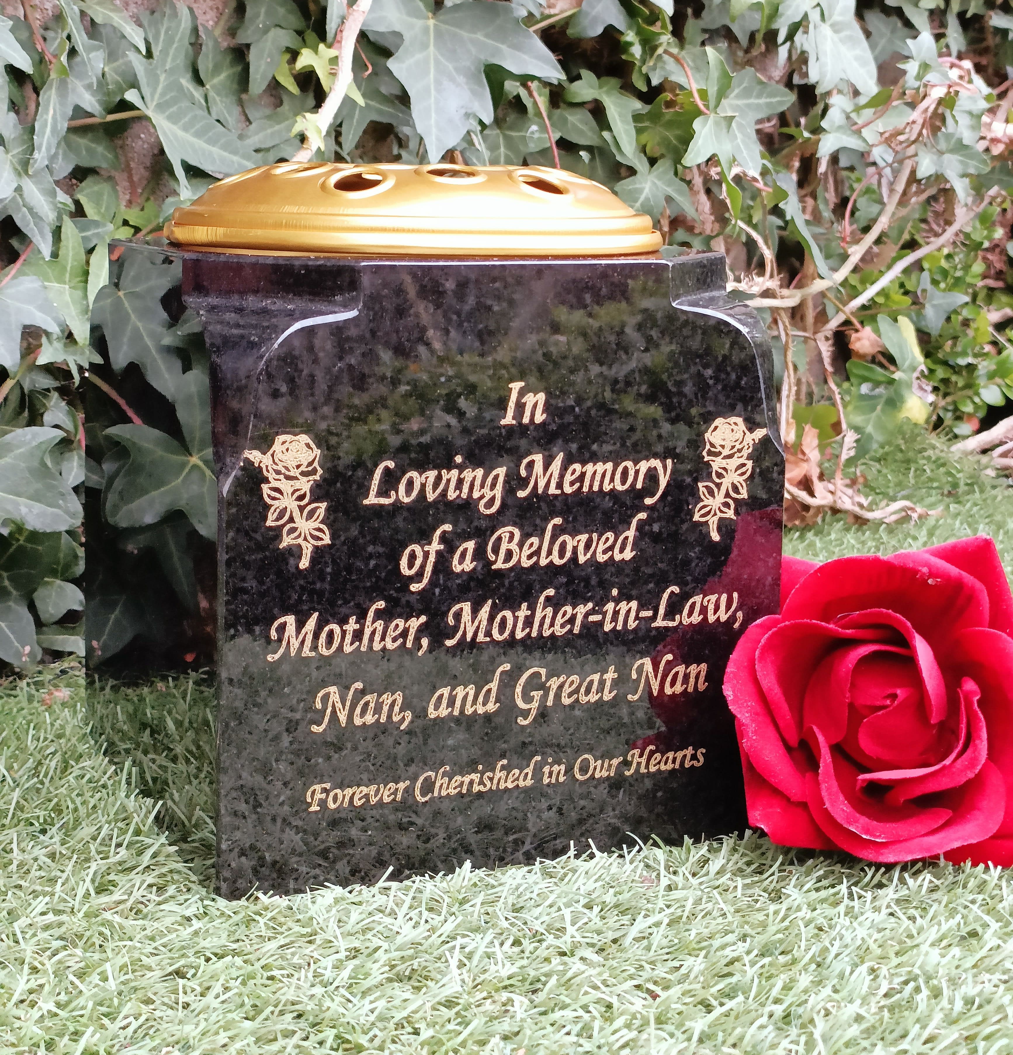Personalised Granite Memorial Vase Grave rosebowl Flower Cemetery Grave ...